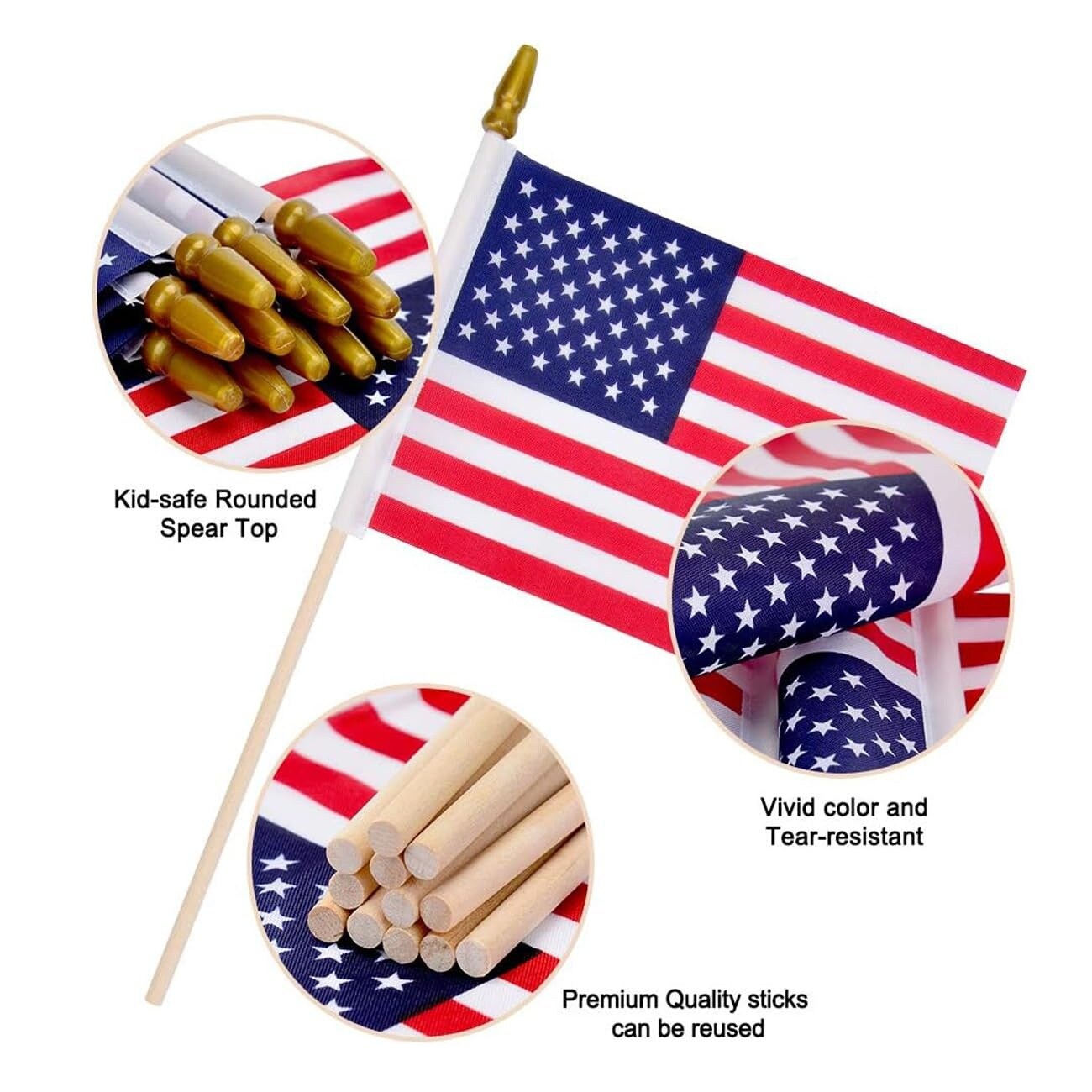 ITOPFOX 12 pcs 4x6 Inch American Flags on Sticks Mini Handheld US Flags ...