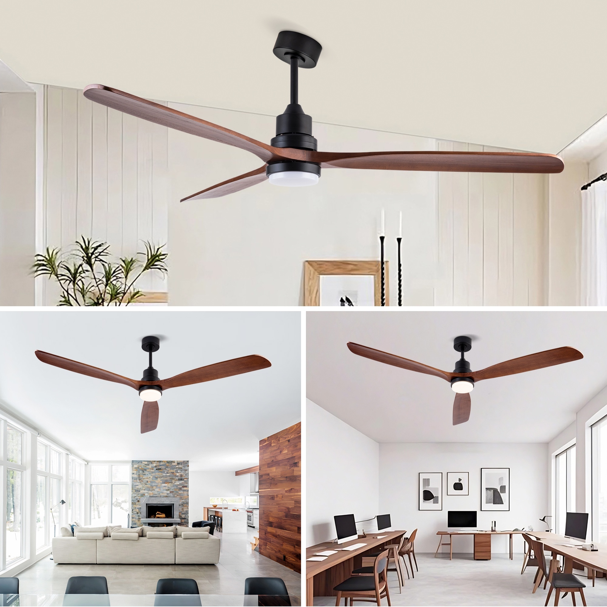 HyperDrop Cart 72-in Modern Ceiling Fan With Light 3 Solid Wood Blades ...