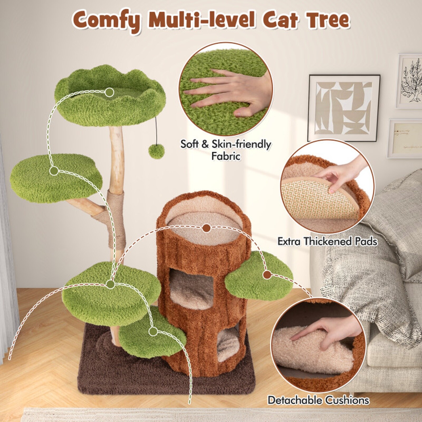 SUGIFT 55.5-in Multi-Level Cat Tree with Double-Decker Cat House Sisal ...
