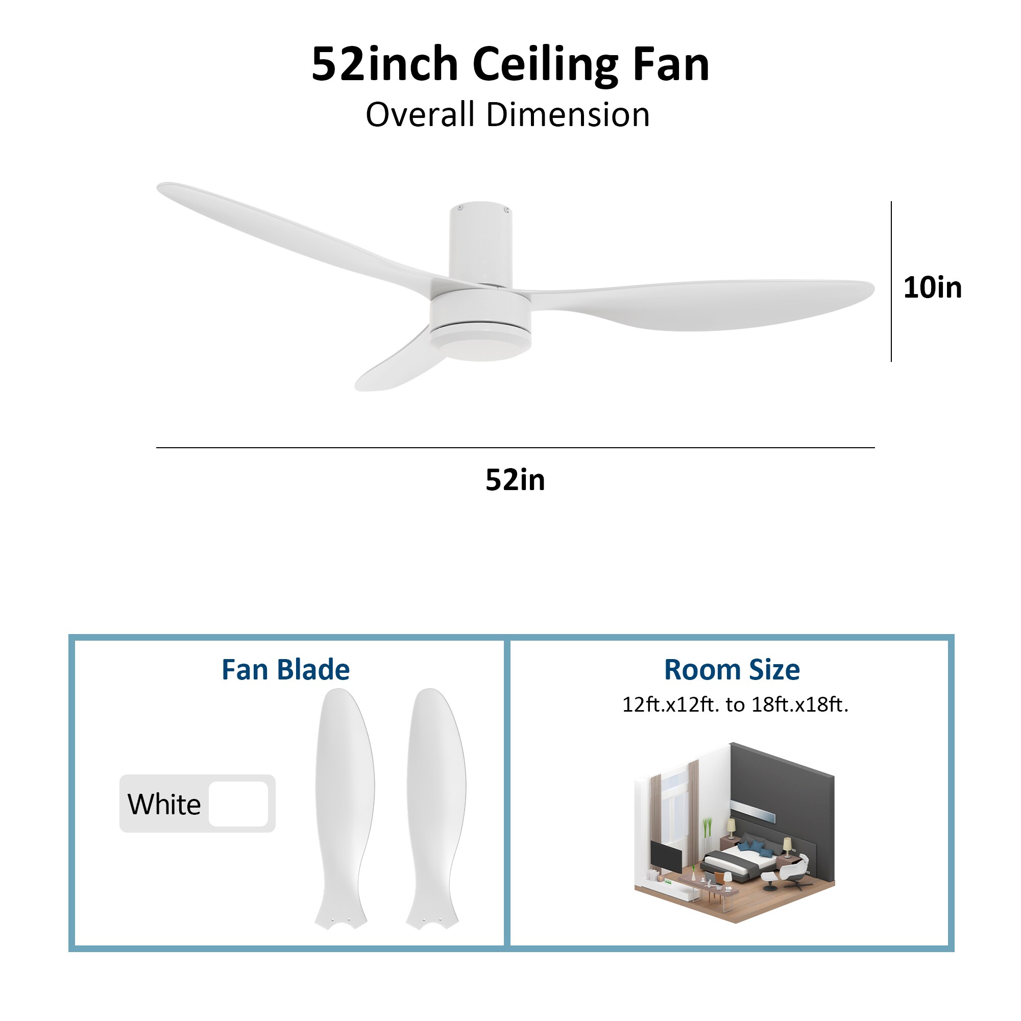 CARRO USA Sayer 52-in White Indoor Flush Mount Ceiling Fan and Remote ...