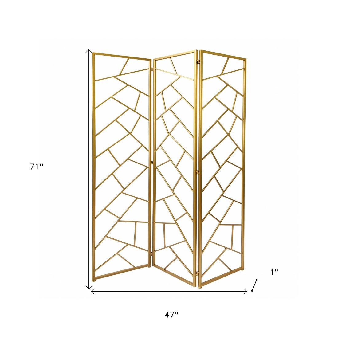 HomeRoots 3 Panel Gold Room Divider with Geometric Motif in the Room ...