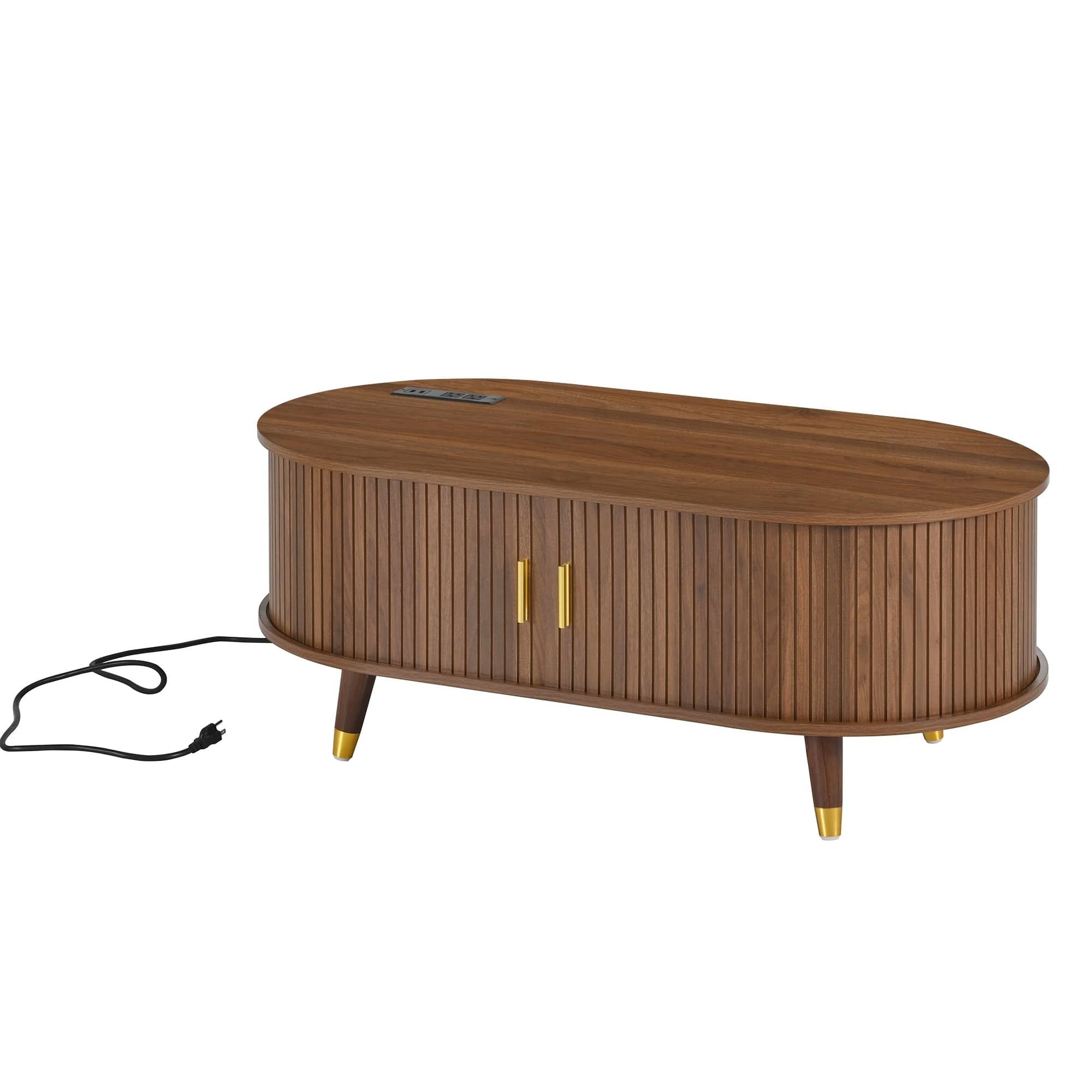 Vynxaria Walnut Oval MDF Indoor Coffee Table 42x22x17 Inch Mid-Century ...
