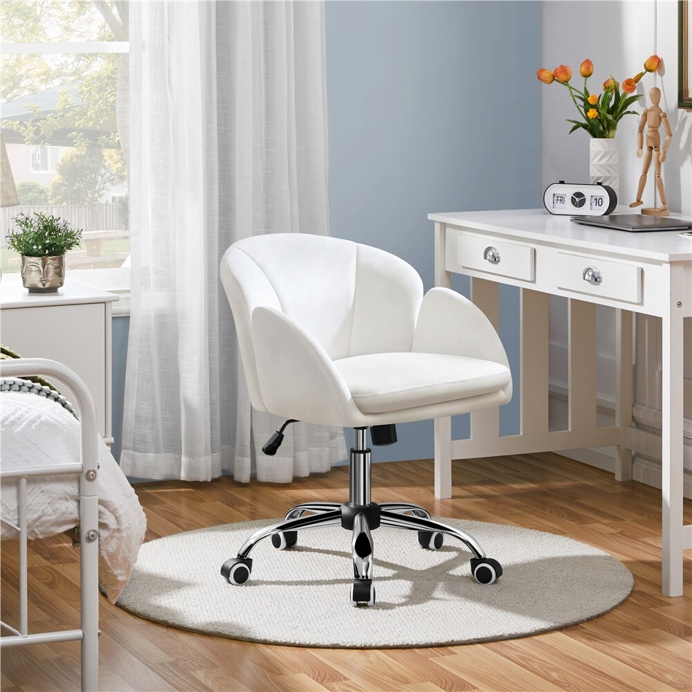 Yaheetech 23.6-in W Velvet Modern White Height-Adjustable Swivel ...