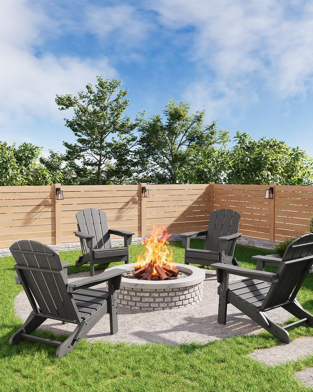 GarveeLife Folding Adirondack Chairs Set of 6 HDPE Plastic Outdoor ...