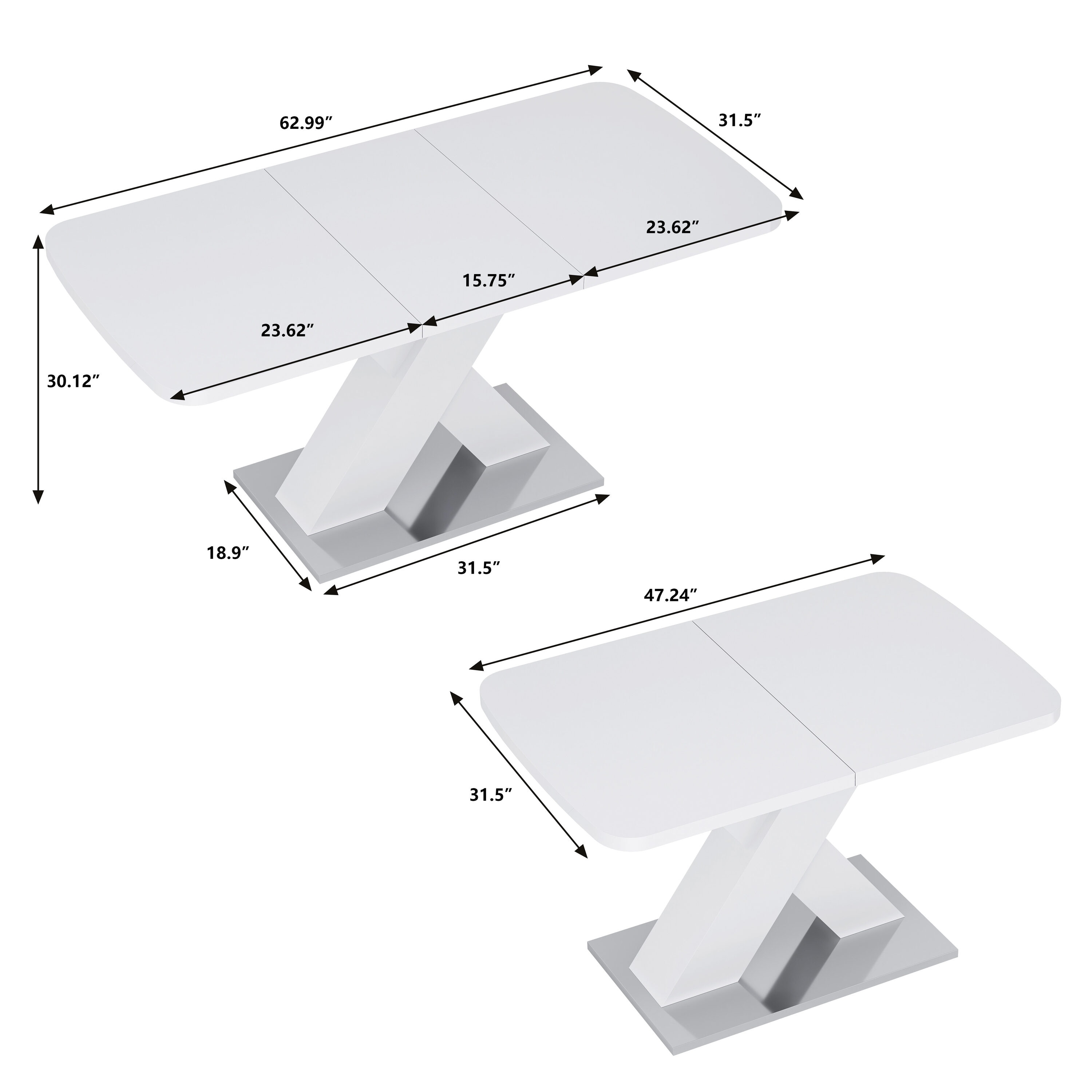LUXEYARD Modern Square Stretchable Dining Table White Top MDF Legs ...