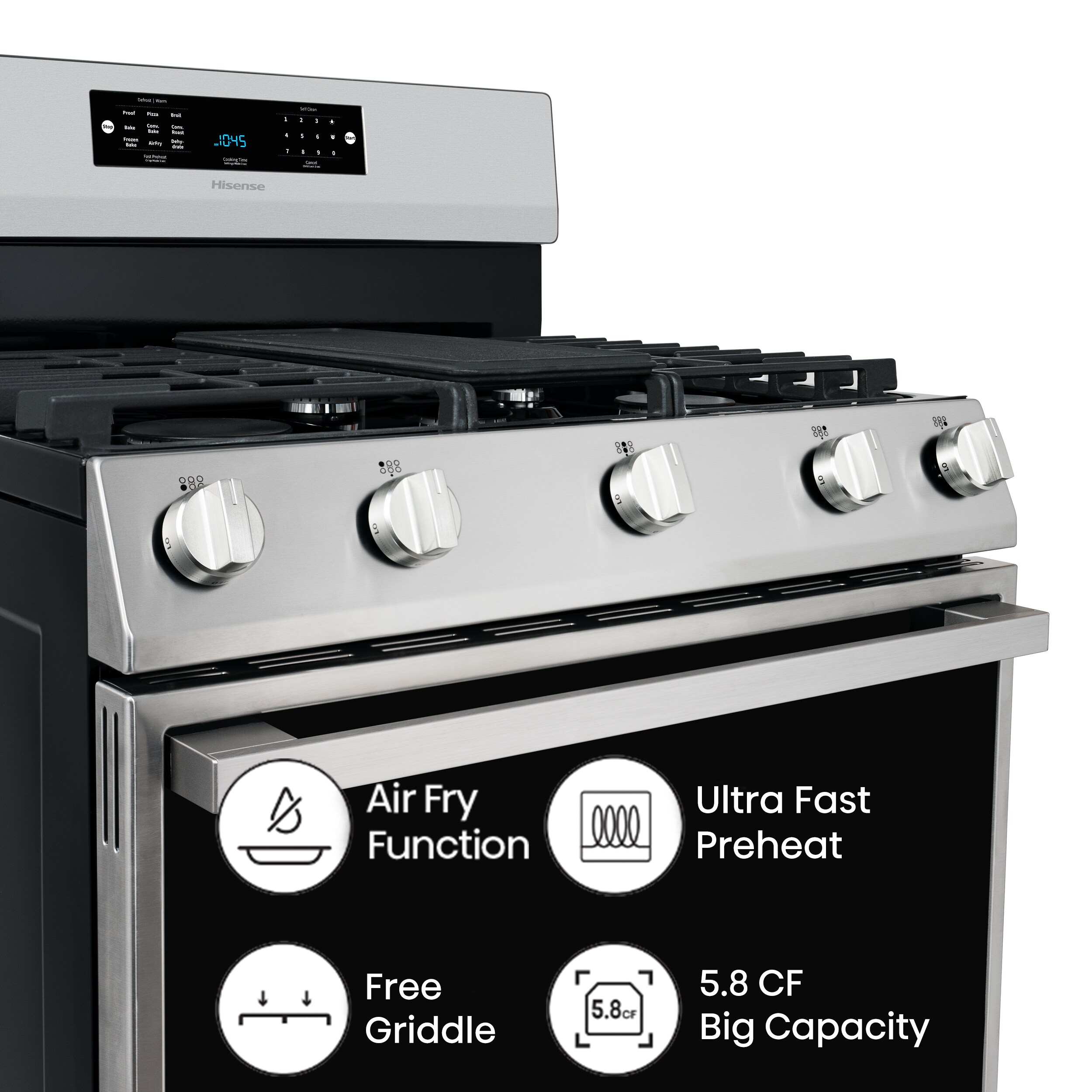 Hisense 30 in 6 Burners 5.8 cu ft Self Cleaning Air Fry Convection Oven Freestanding Gas Range