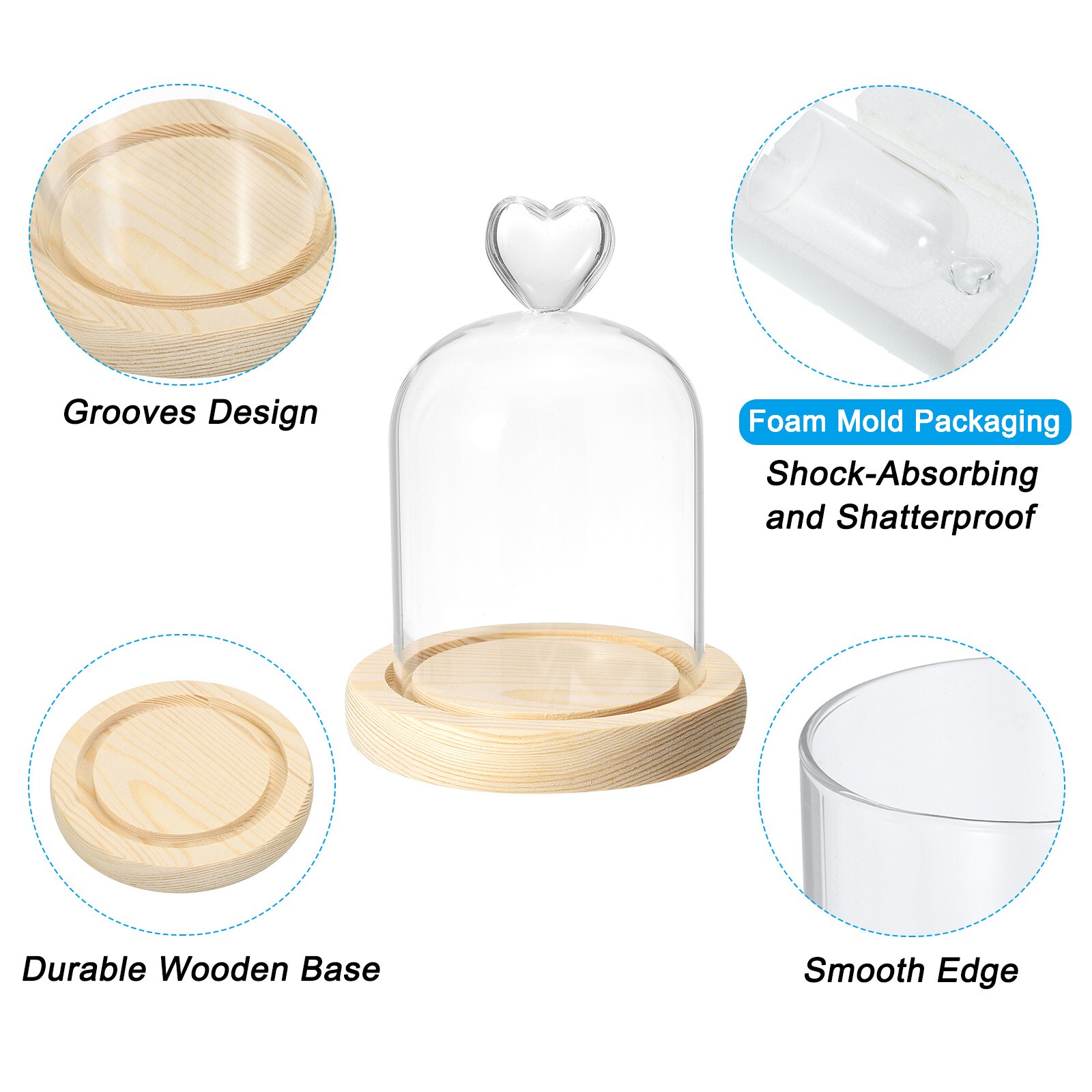 PATIKIL 3.9Inchx3.1Inch Glass Dome Cloche Clear Glass Bell Jar Display ...
