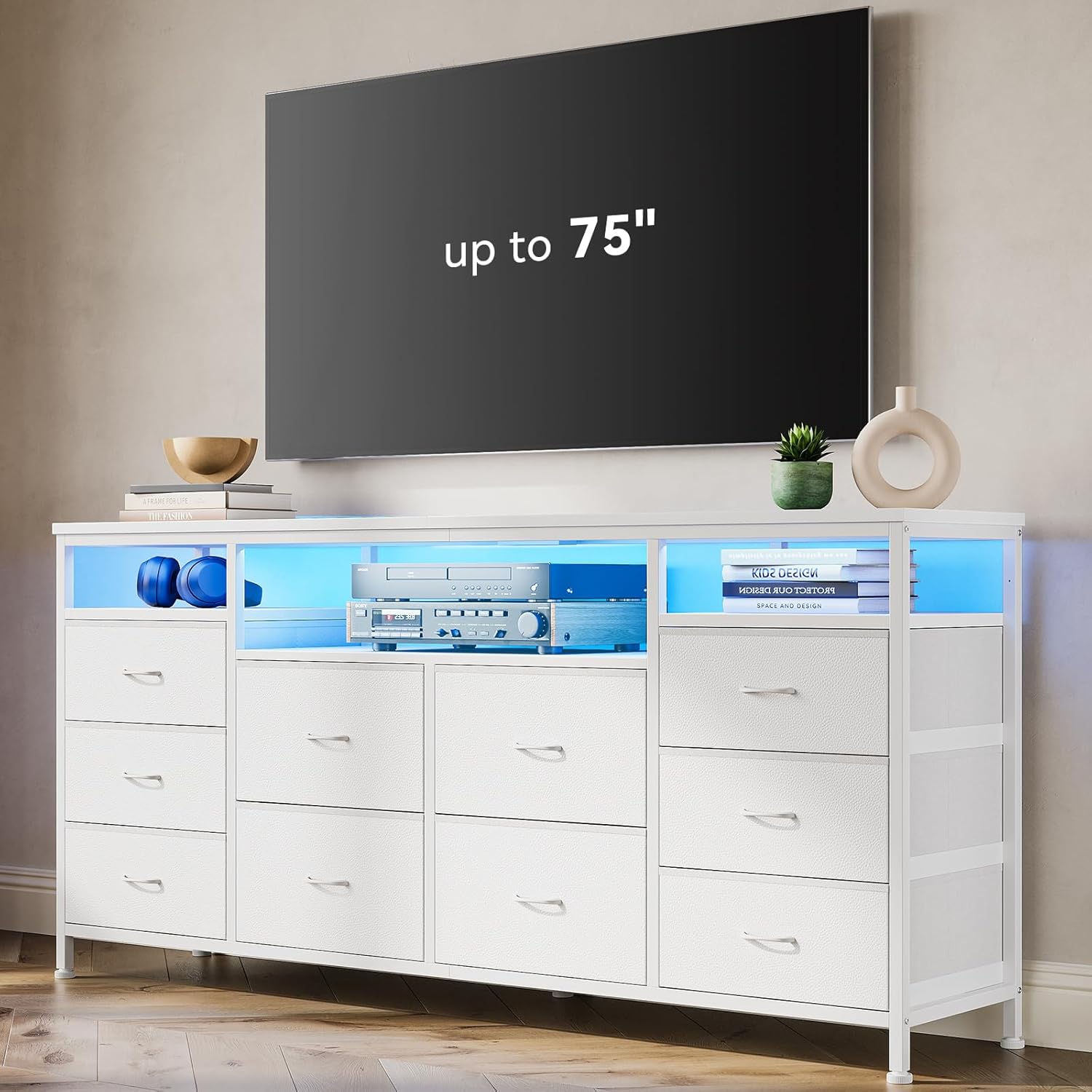 Garvee 63 in Dresser with 10 Fabric Drawers Wide Dresser TV Stand with ...