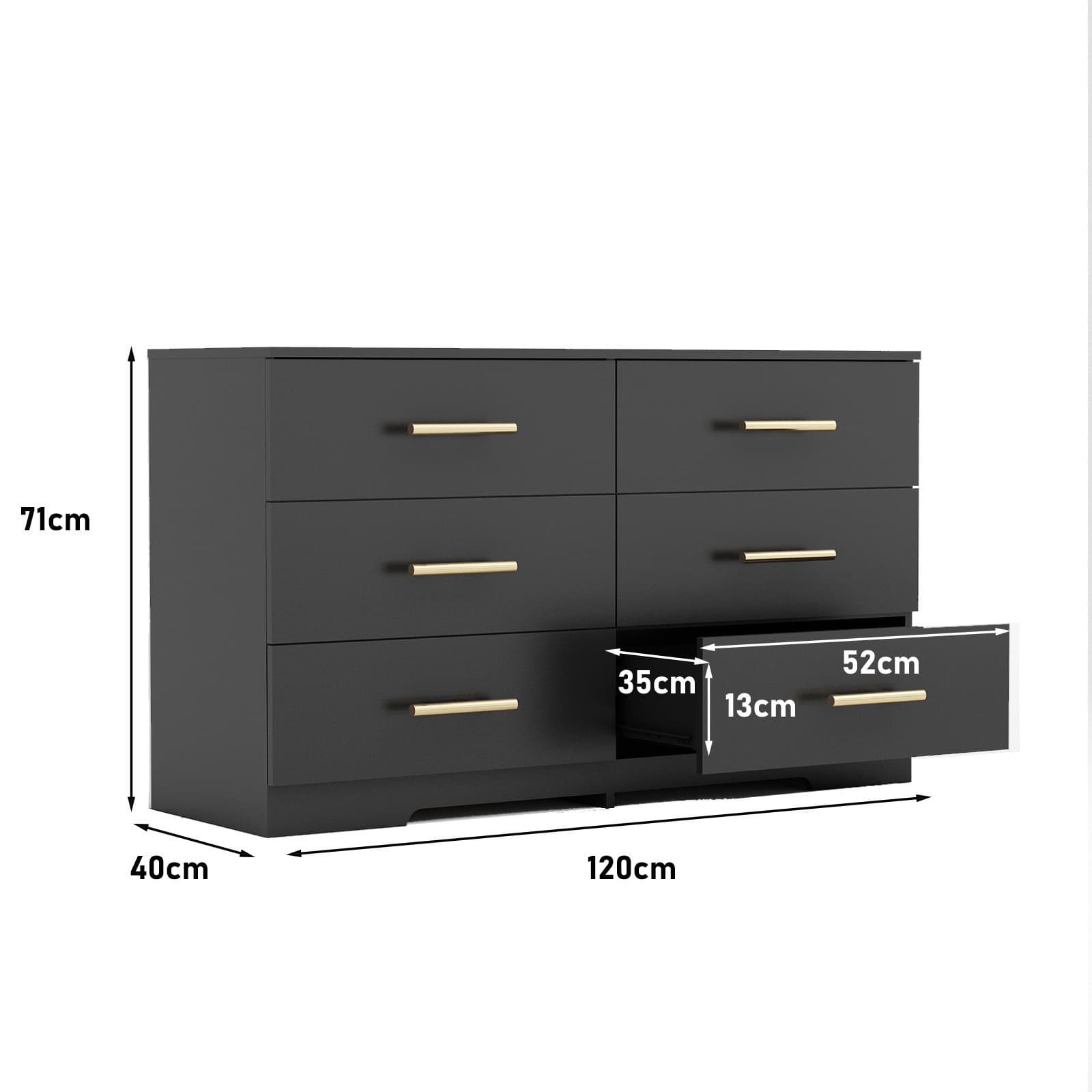 Choco Moon 6 Drawer Dresser with Golden Handles Engineered Wood Storage ...