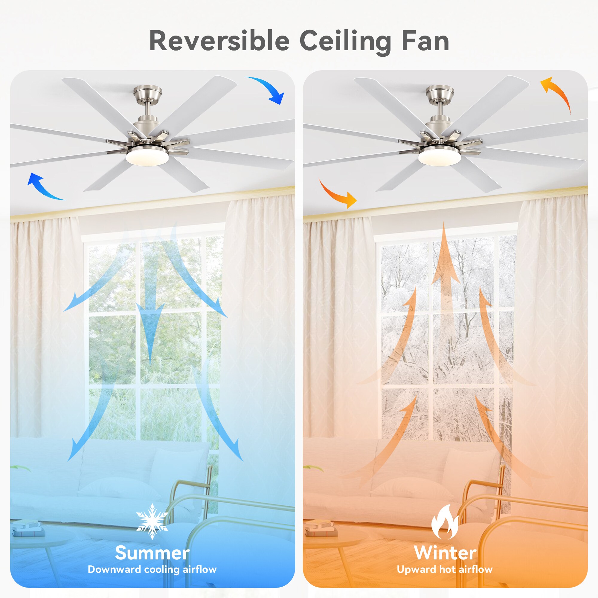 GDFStudio 52-Inch Smart Ceiling Fan With Lights 6 Wind Speed With 8 ...
