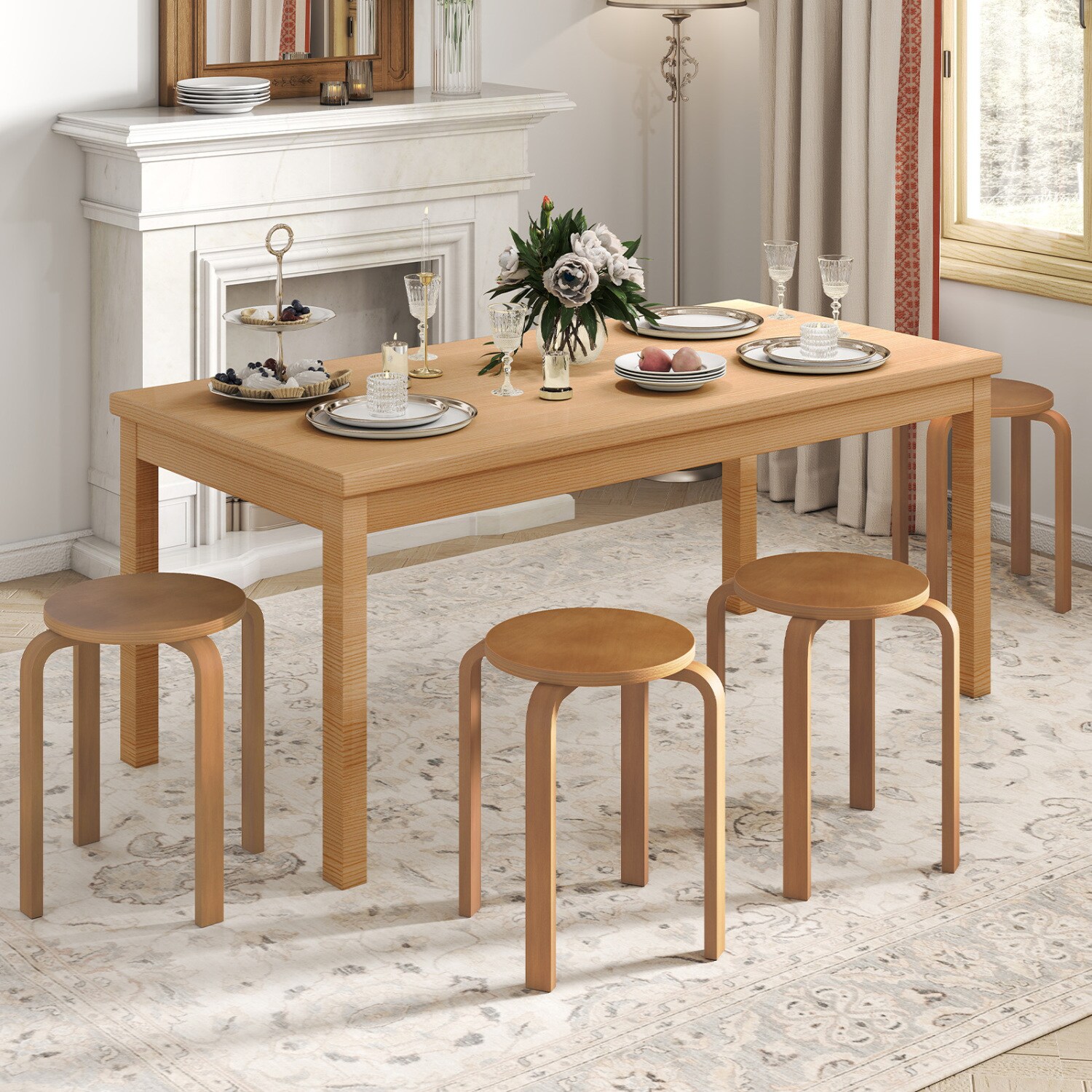 Slickblue Round Wood Dining Stools (18H Inch) Set of 2 Backless ...