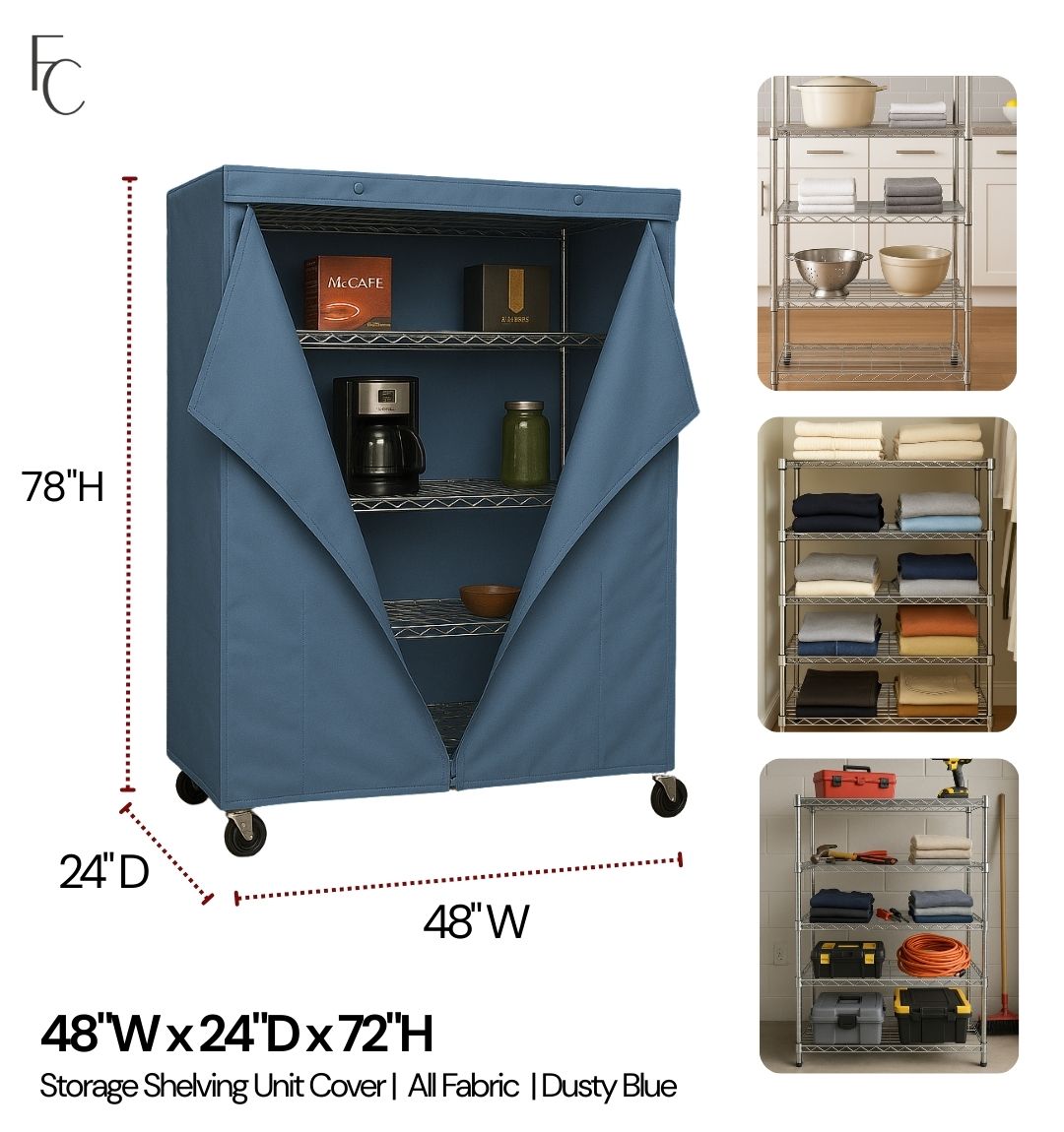 Formosa Covers Storage Shelving Unit Cover Fits 48 in W x 24 in D x 72 ...