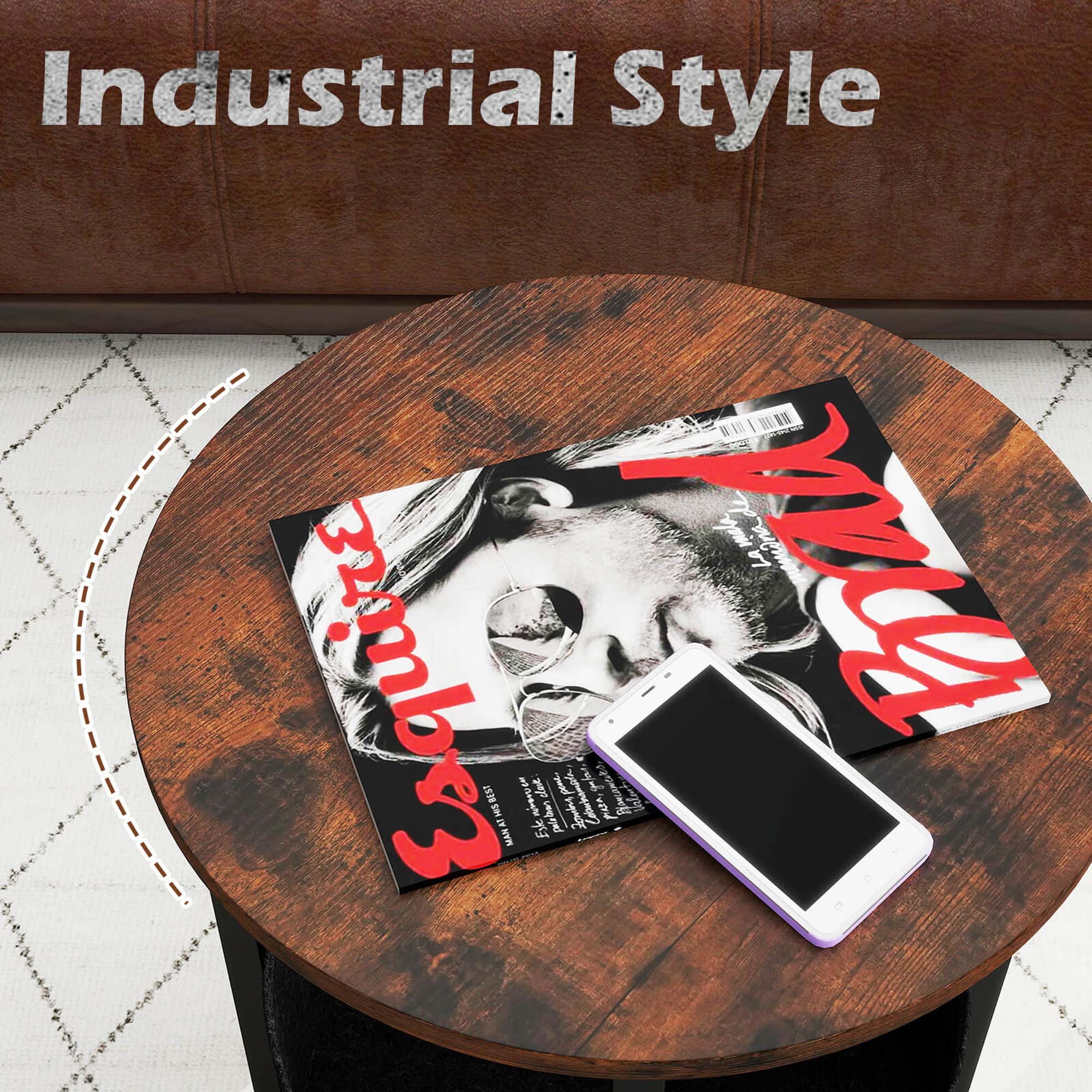 Costway 17.5-in W x 24-in H Rustic Brown + Black Wood Round Modern End ...