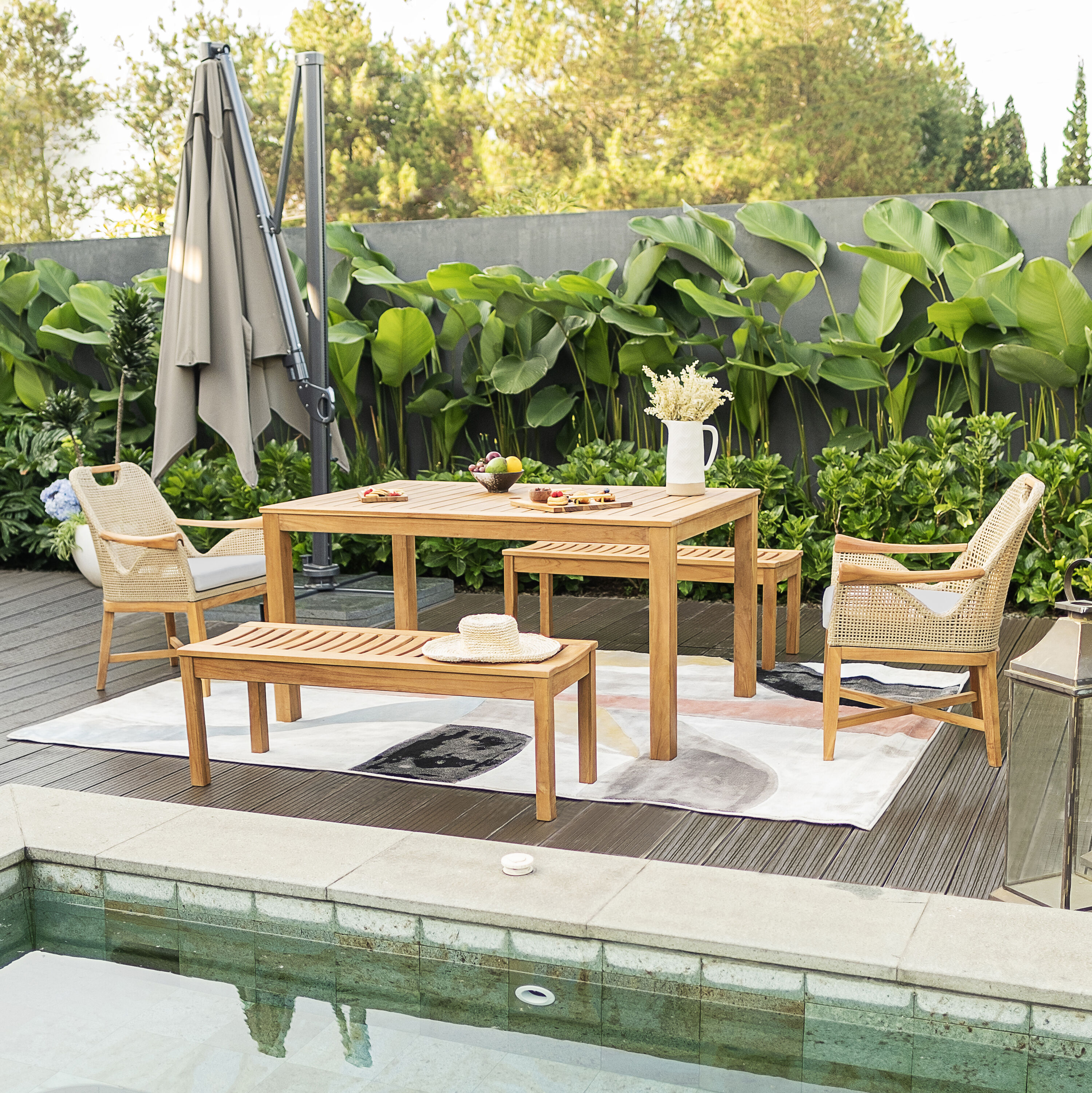Cambridge Casual Amber 5 -Piece Unfinished Teak Wood Wicker Patio ...