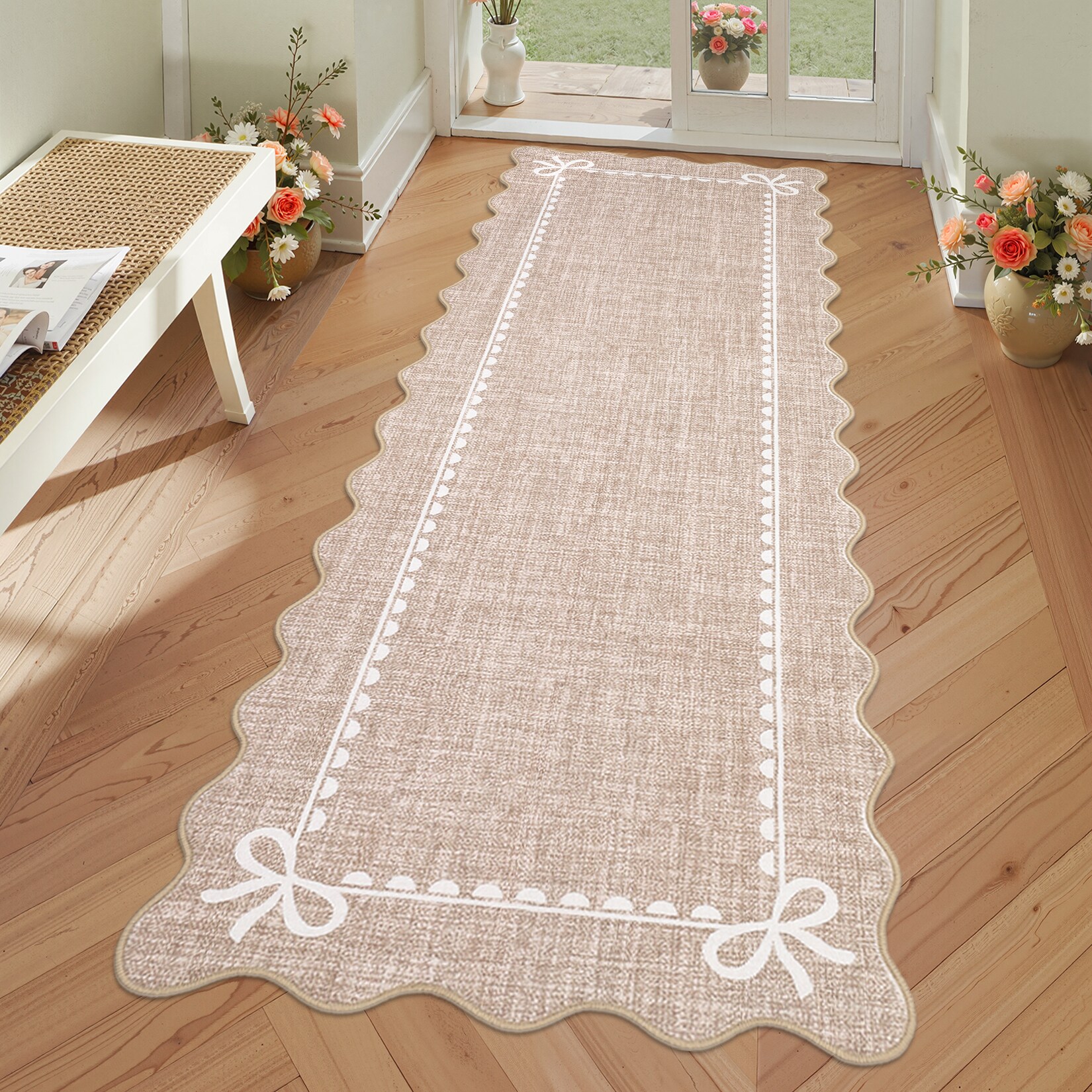 Garvee Scalloped Rugs 2x6 FT for Living Room Washable Modern Solid Bow ...