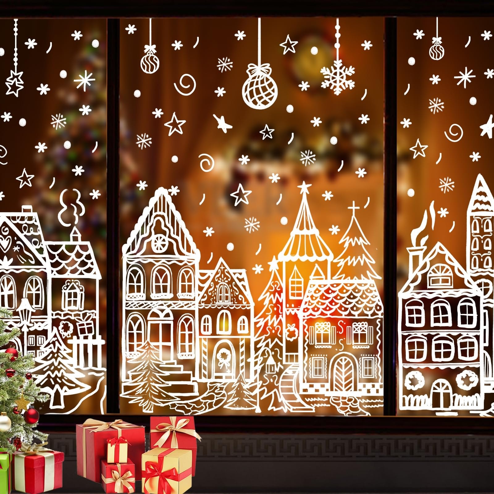 Phewnyzo Christmas Window Stickers 4 Sheet Set Large Snowman Snowflake ...