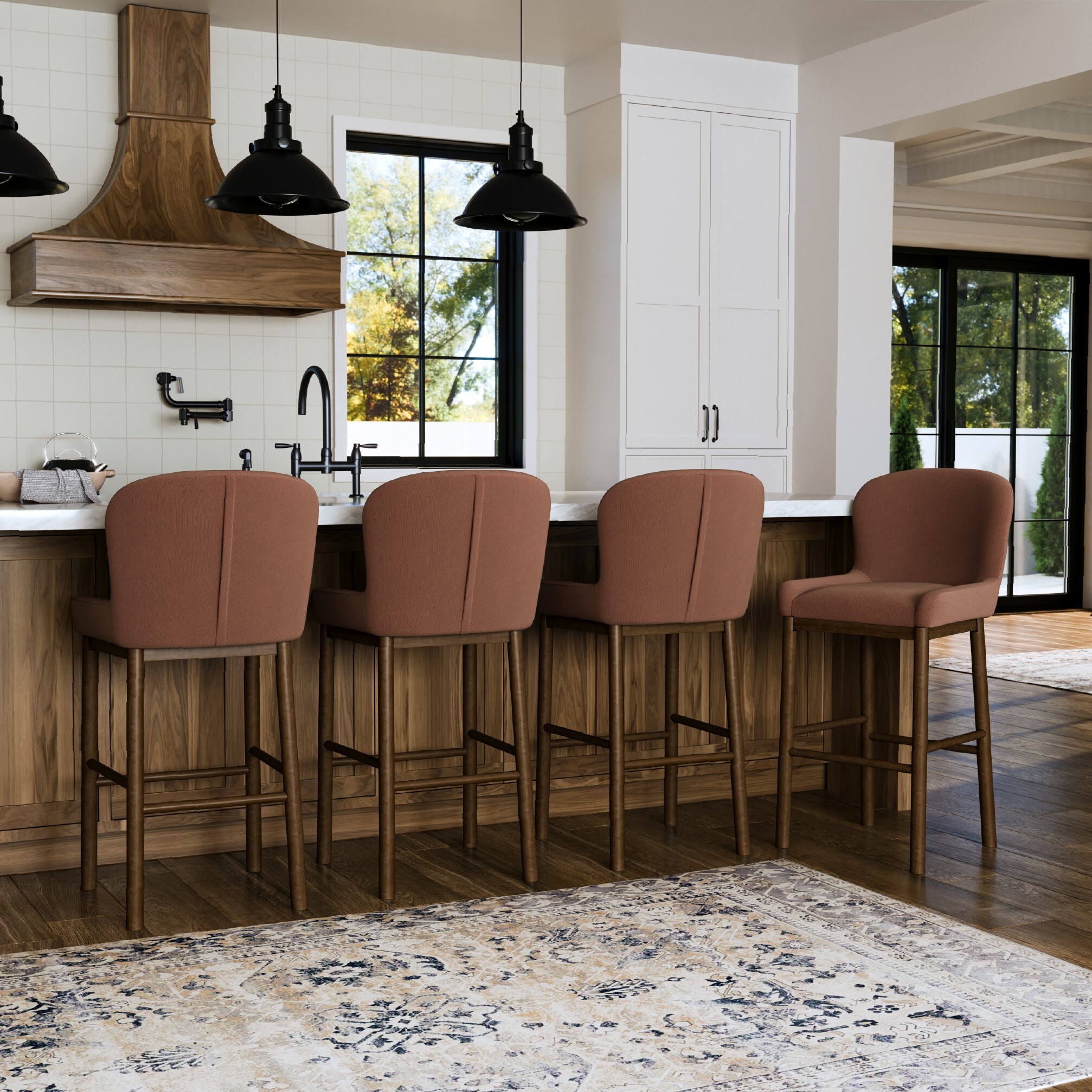 Maven Lane 31in Gia Bar Stool in Aged Brown Finish With Clay Canvas ...