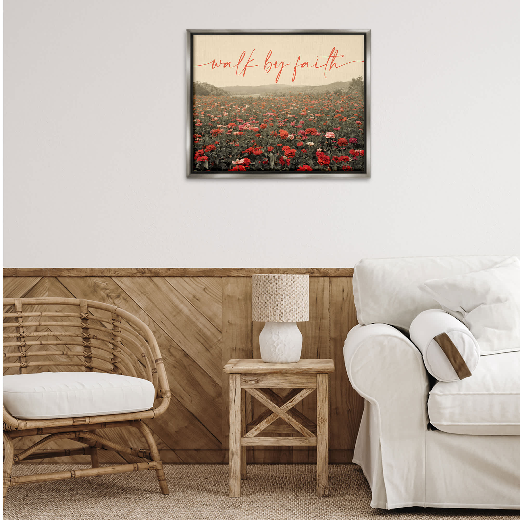 Stupell Industries Walk By Faith Garden Gray Framed Floater Canvas Wall ...