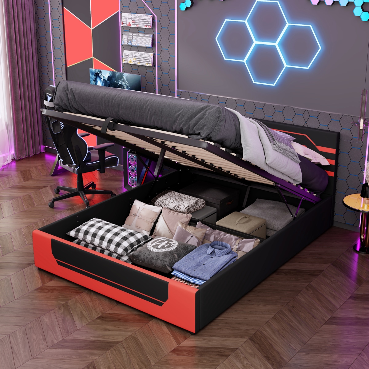 Streamdale Furniture Streamdale Queen Size Hydraulic Storage Gaming Bed ...
