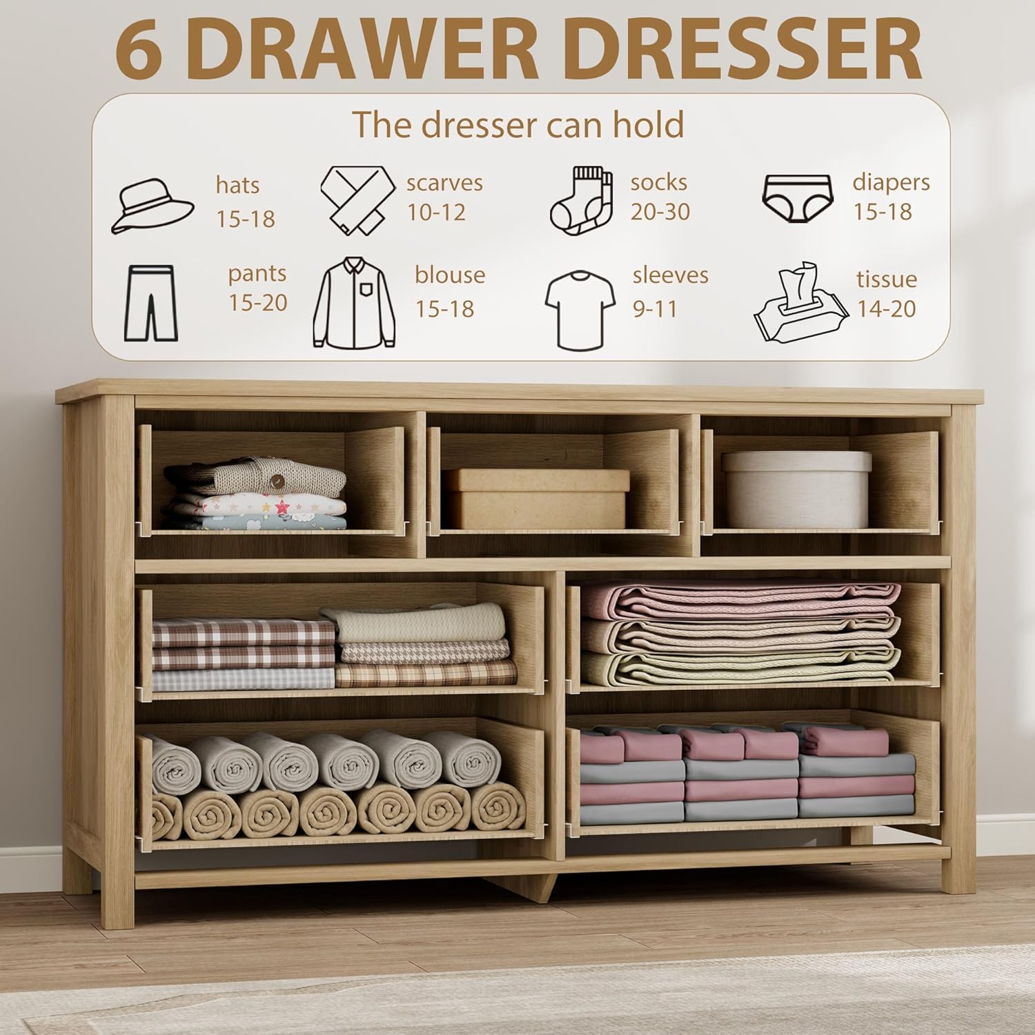 Garvee Tall Fluted Dresser-Serves as Storage Organizer or TV Stand for ...