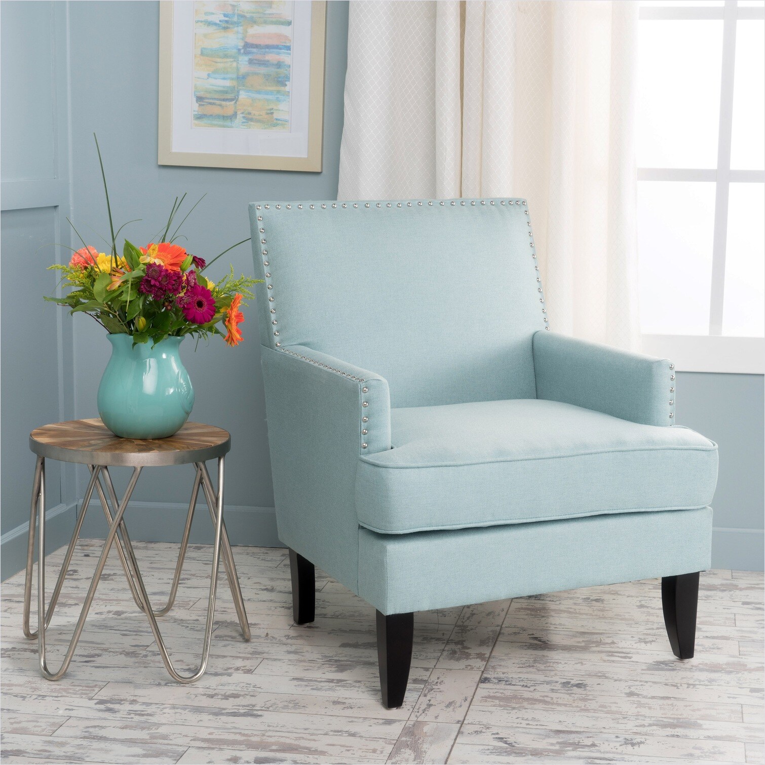 Naturefalls Deep Blue Fabric Club Chair with Extra Padded Seat and ...