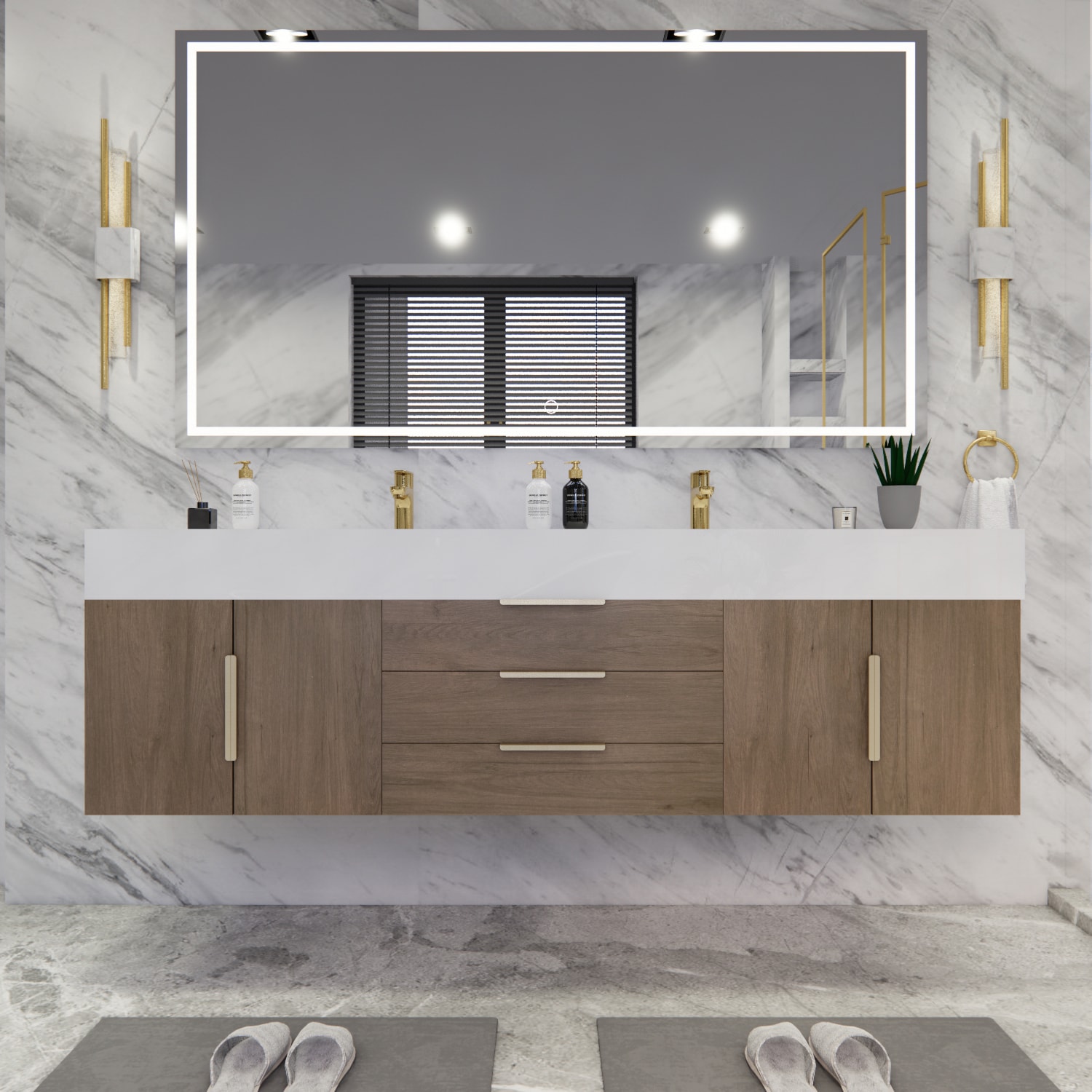 BV Better Vanity Bethany 72-in Light Oak Double sink Floating Bathroom ...
