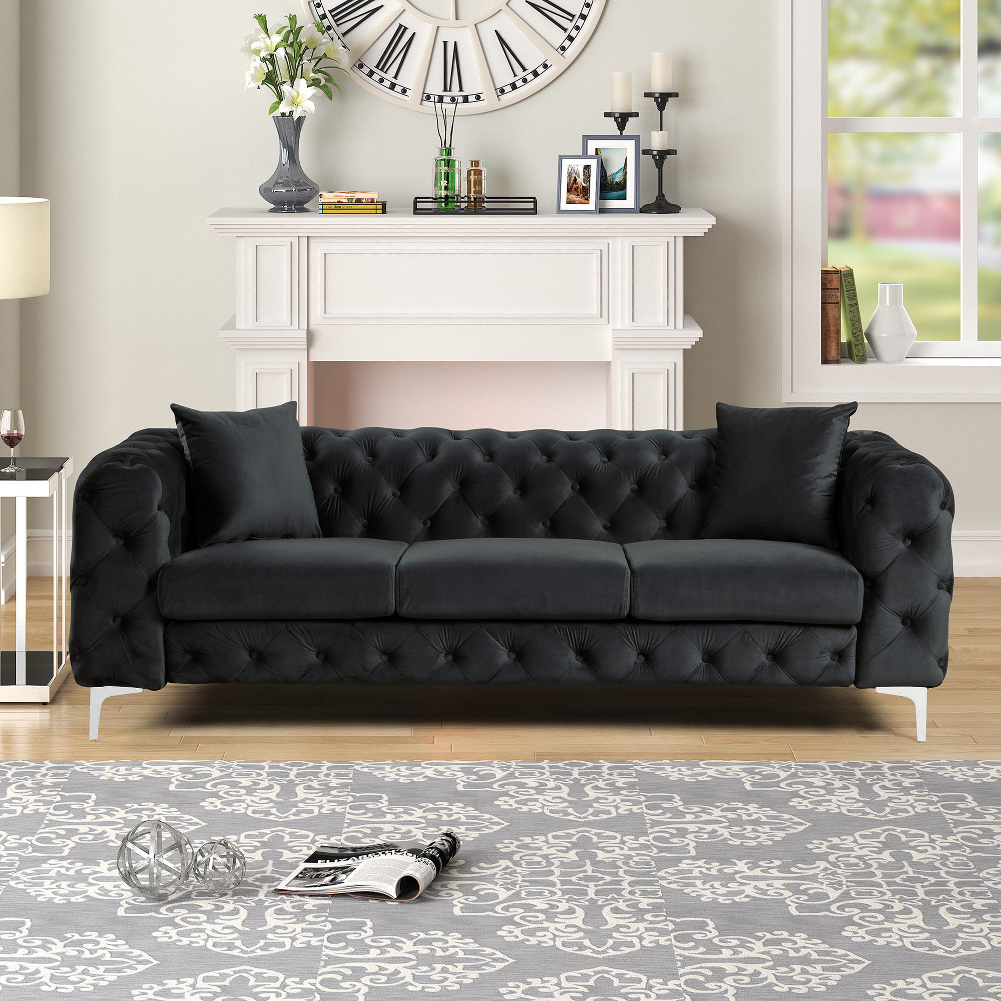 FARATI 85-in W Modern Black Sofa in the Couches, Sofas & Loveseats ...