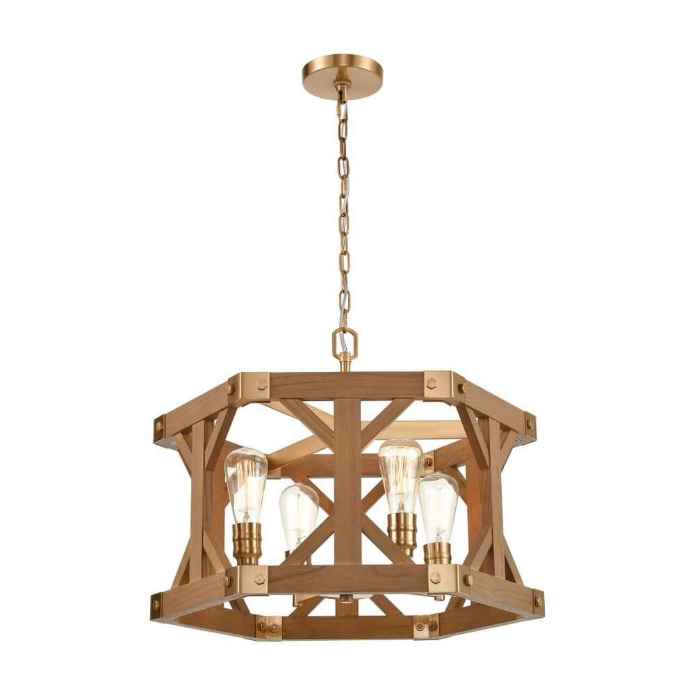 ELK Home Structure Satin Brass/Medium Oak 4 - Light Chandelier ...