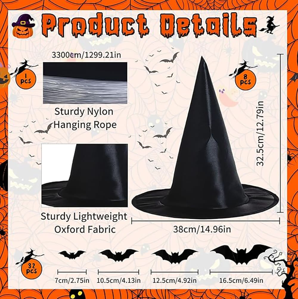 TONIFUL Halloween Decorations Indoor and Outdoor 8PCS Witch Hats and ...