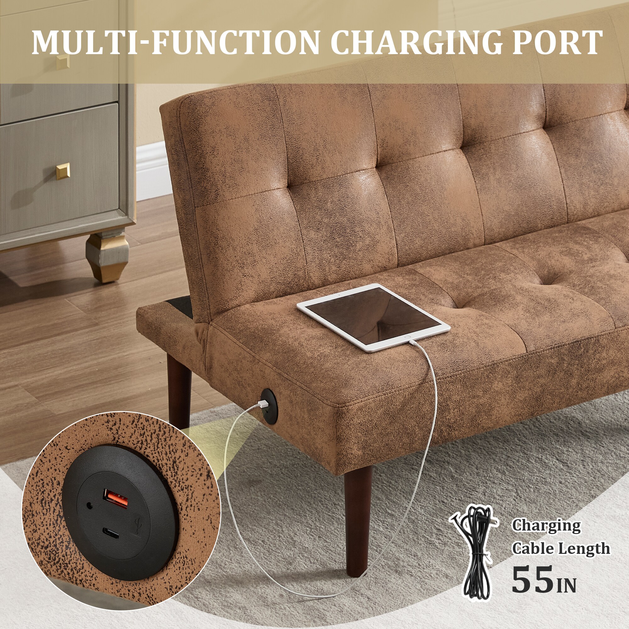 Flynama Coffee Contemporary/Modern Microfiber Twin Sofa bed in the ...
