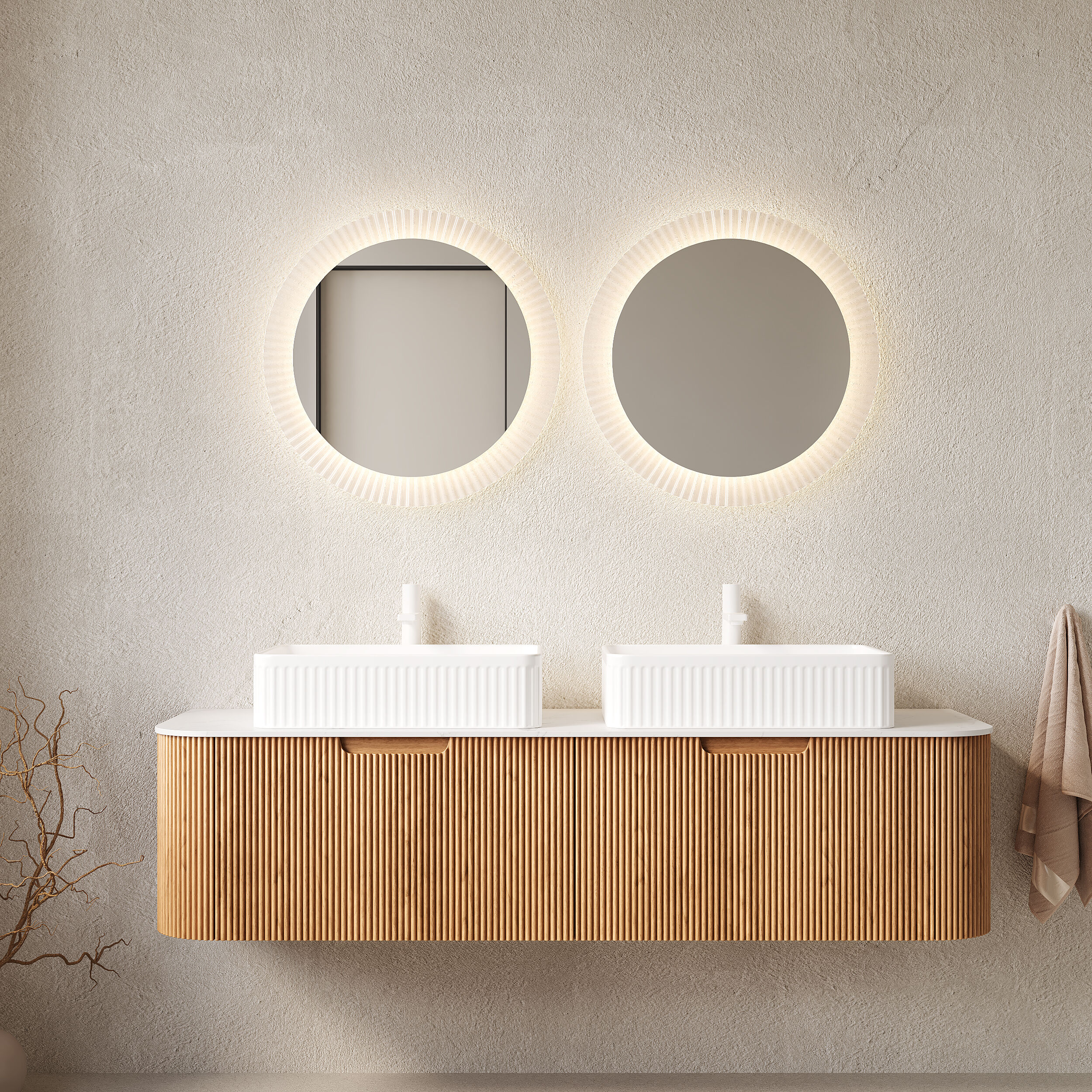 GDFStudio Dina Modern 60 in Floating Wall Mounted Curved Edges Striped ...
