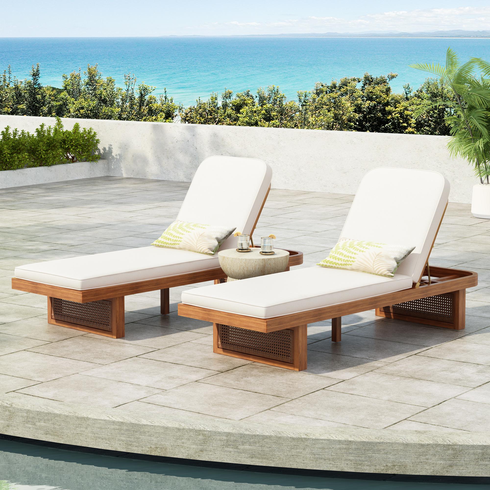 Watnature Outdoor Lounge Chair with Snow White Cushion PE Rattan Accent ...