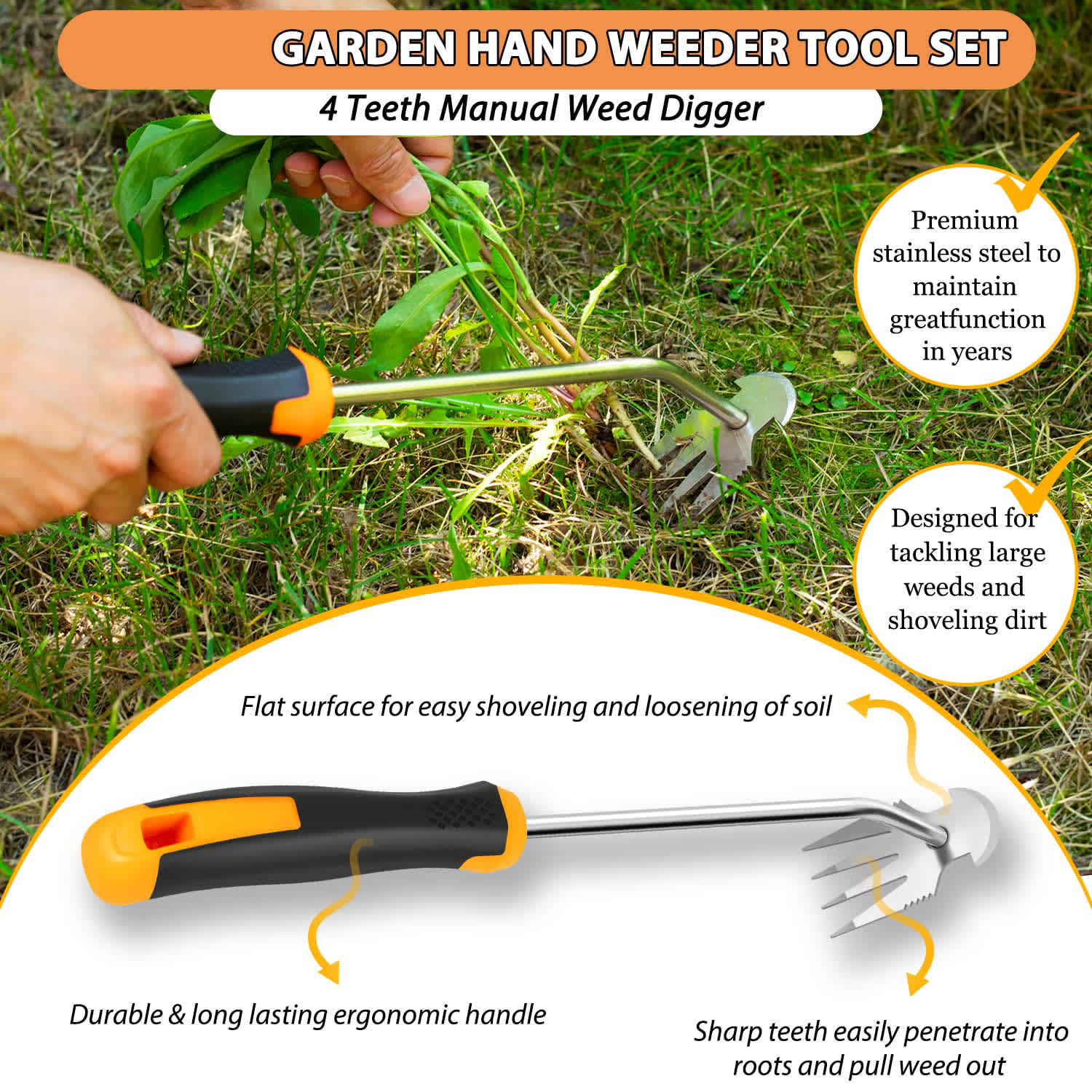 Etokfoks 3 Piece Weeder Tool Set Stainless Steel Hand Weeding Tools ...