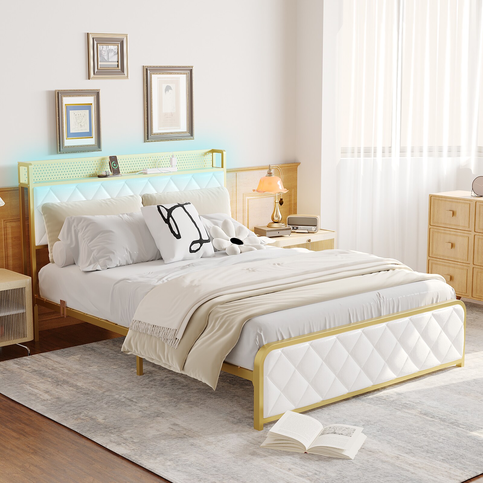 Garvee Queen Size Velvet Upholstered Platform Bed Frame With Diamond ...