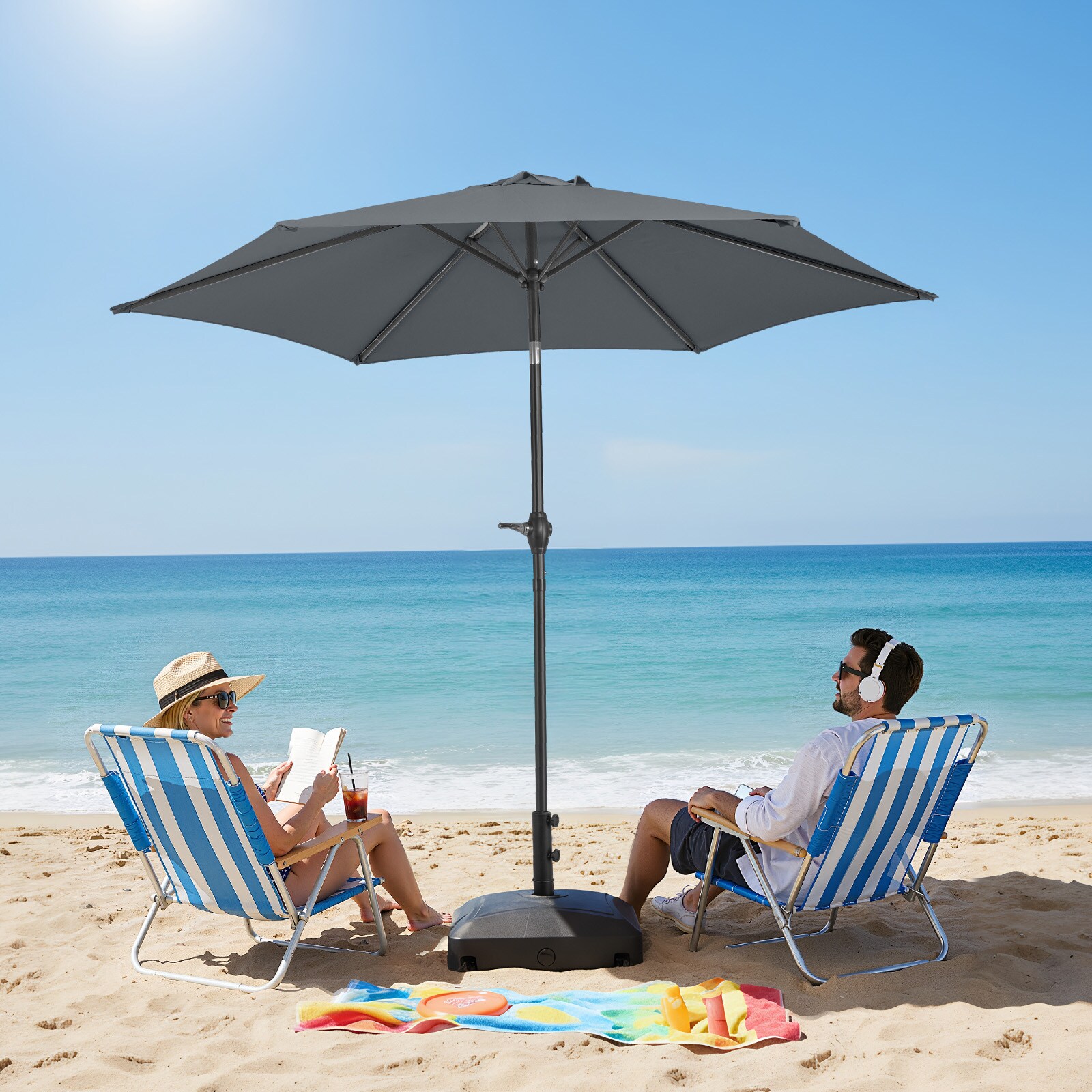 VINGLI 7.5FT Sun Umbrella with Tilt Adjustment and Crank/6 Ribs Outdoor ...