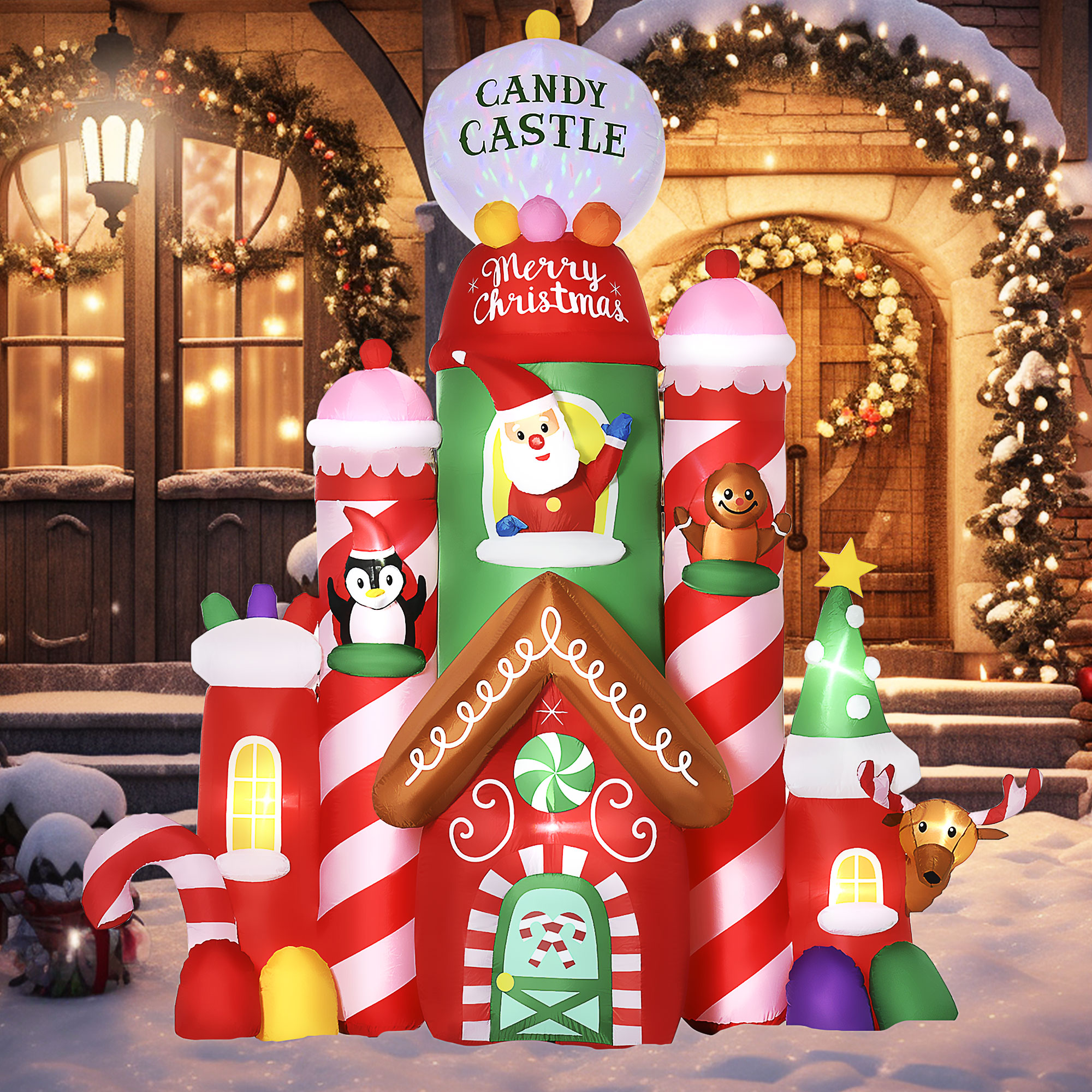 Outsunny 10ft Christmas Inflatables Outdoor Decorations Candy Castle ...