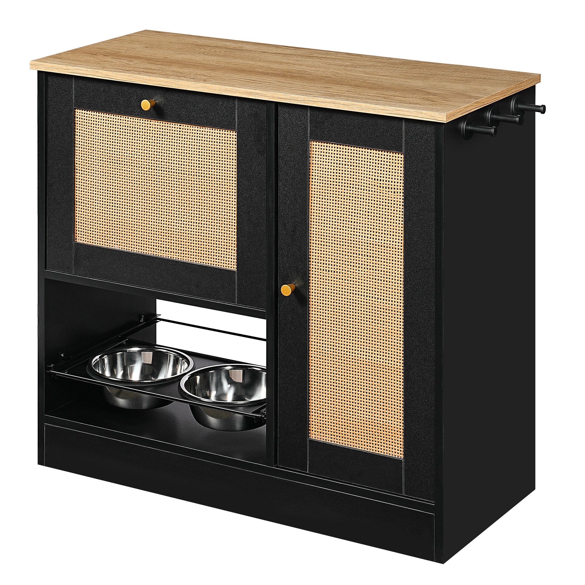 Mondawe Black Elevated Dog Feeding Station - Pull-Out Bowls and 2 ...