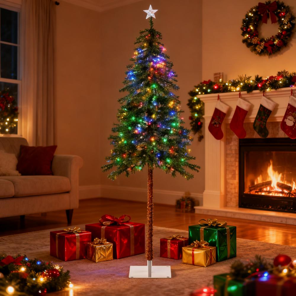 LUXEYARD Artificial Christmas Trees with Warm White or Colorful LED ...
