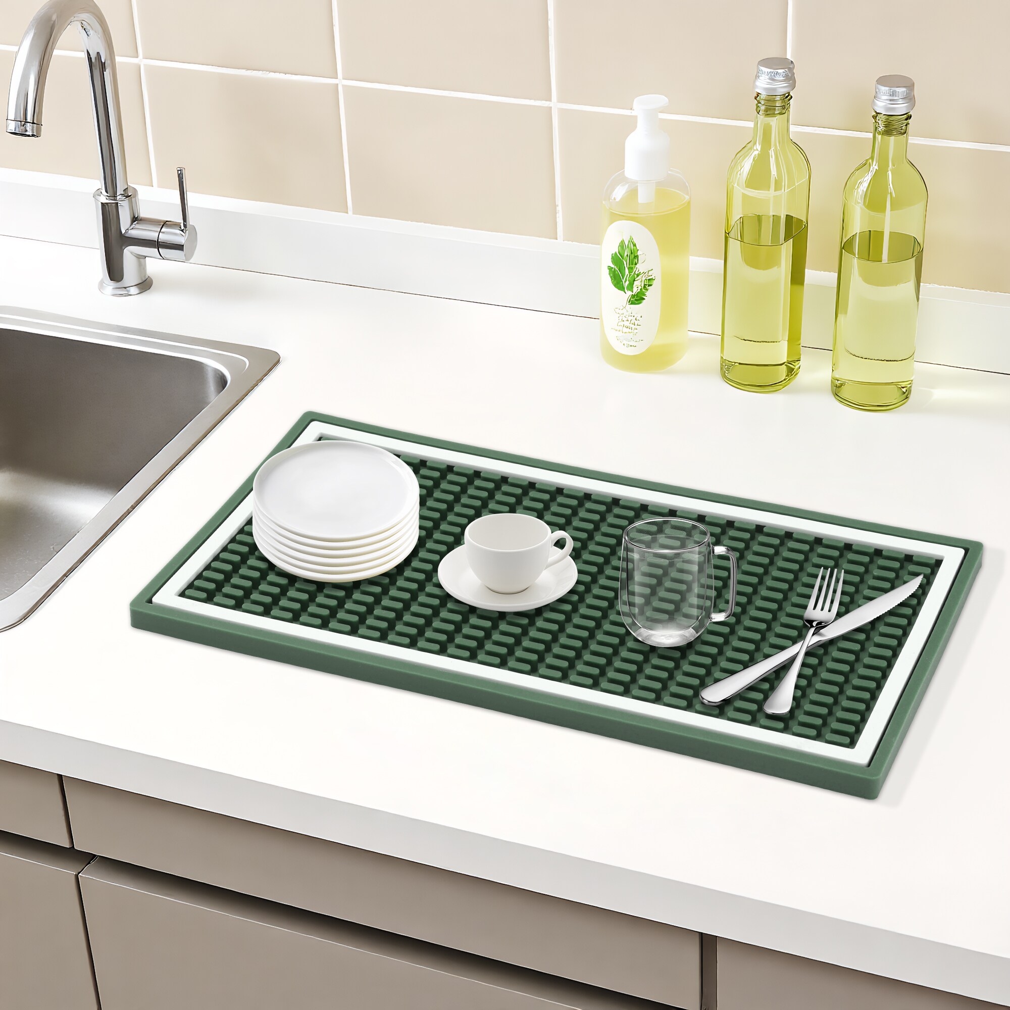 Unique Bargains Dish Drying Mat for Kitchen Counter Waterproof Kitchen ...
