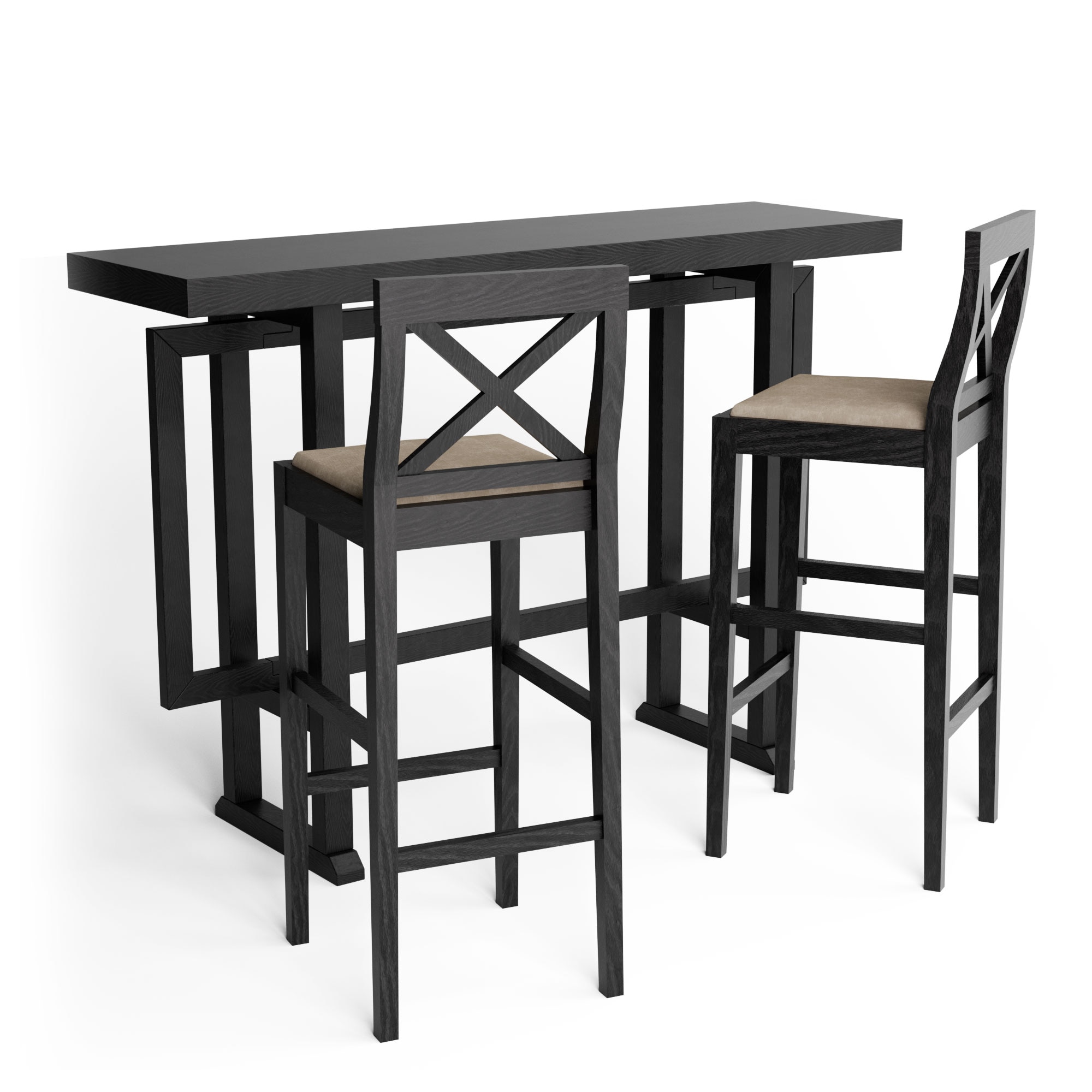 Bybafun Black Country Dining Room Set with Square Table (Seats 4 ...