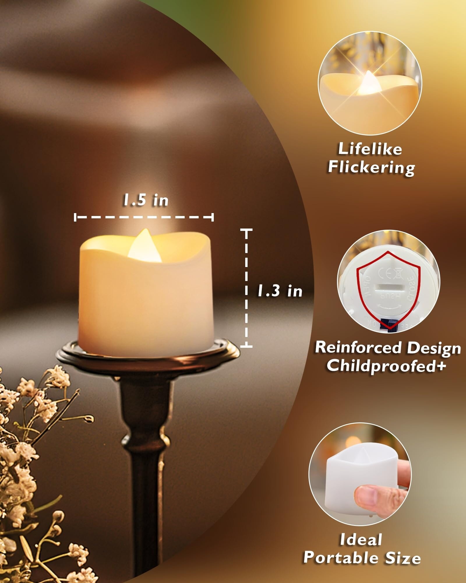 Phewnyzo Flameless LED Tea Lights Timer 6 Hour Auto On Warm Yellow Glow ...