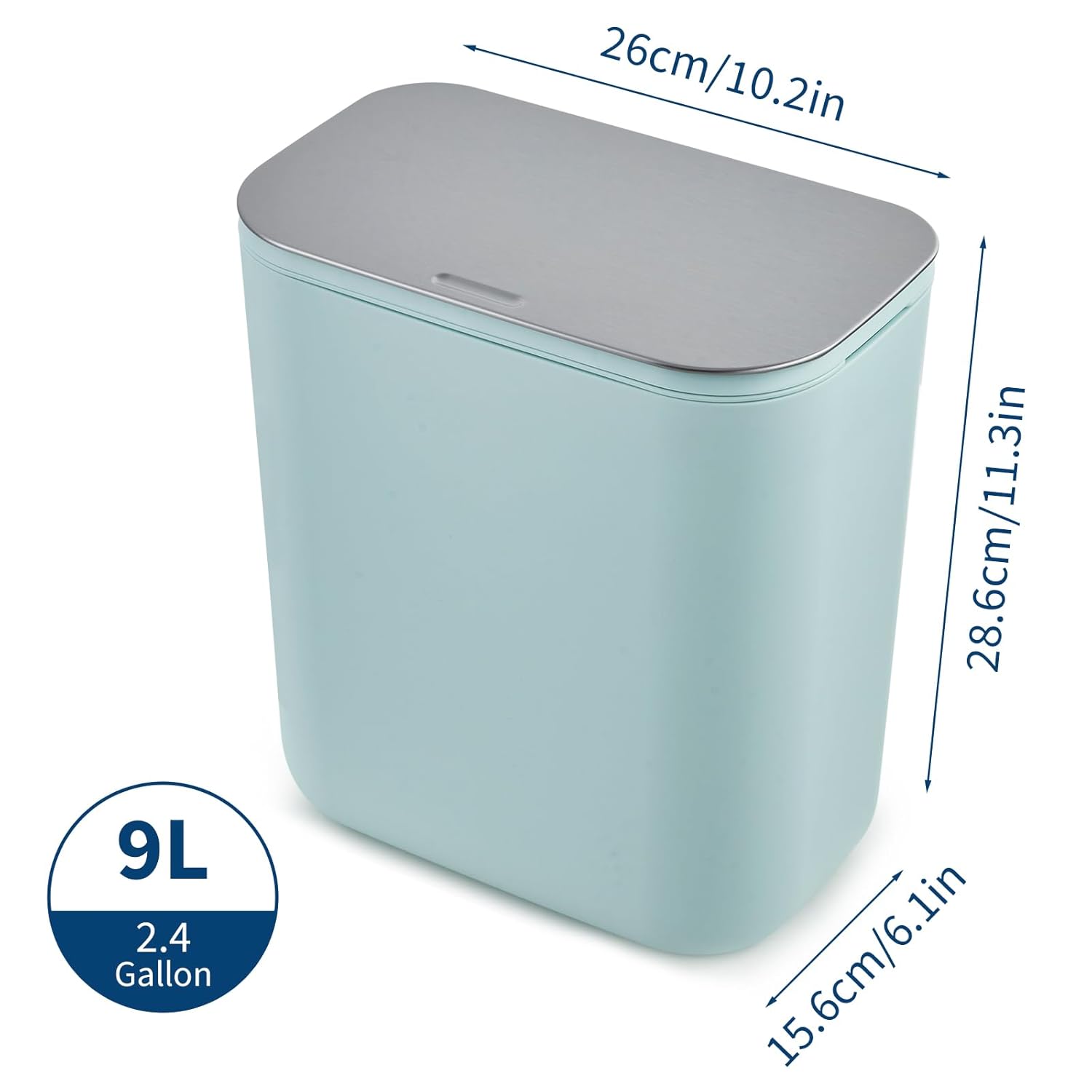 GarveeLife 2.4Gal/9L Green Stainless Steel Hanging Trash Can With Lid ...