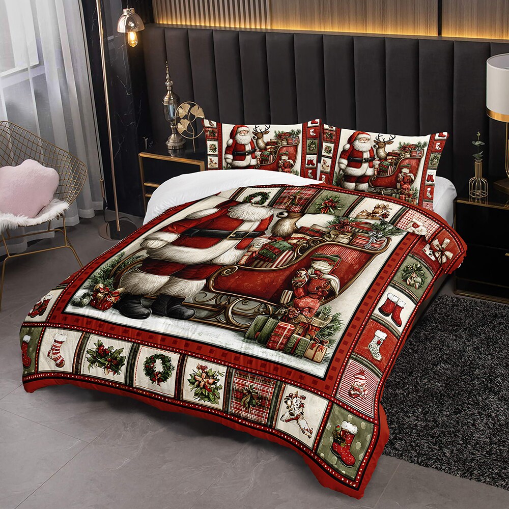 Santa Claus And Deer Chrismax Comforter Bedding Set with 1 Comforter 2 ...