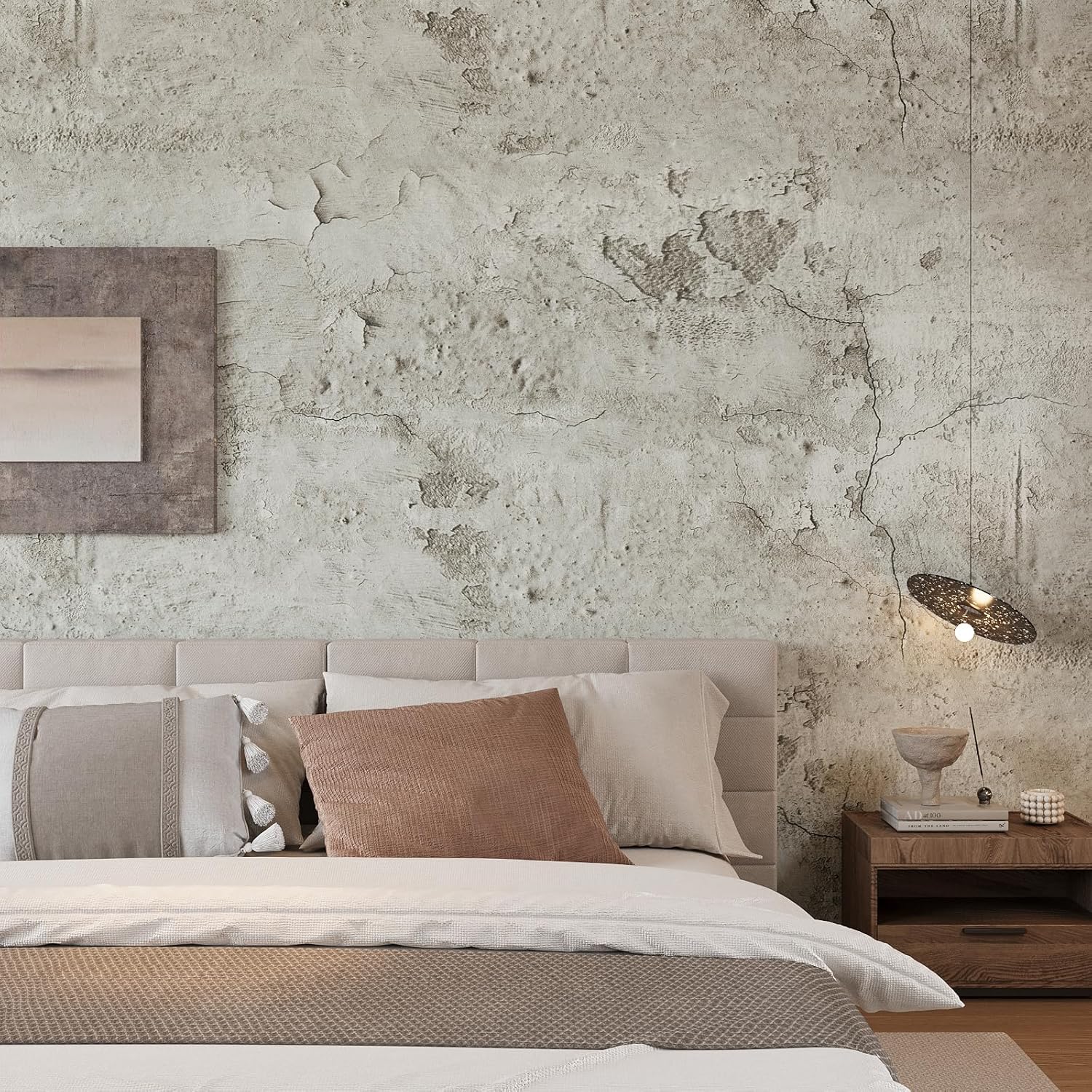 VEELIKE VEELIKE 15.7x118 Old Cracked Beige Concrete Wallpaper Peel and ...