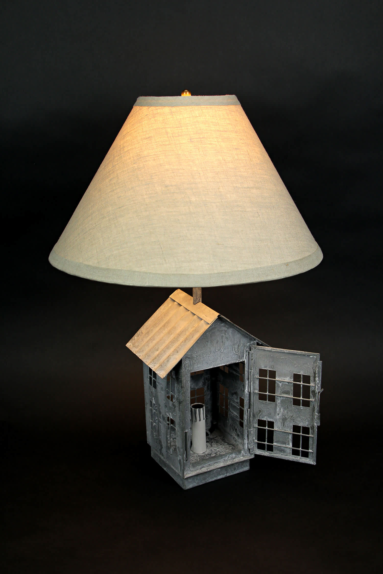 Zeckos Set of 2 Rustic Zinc Dual Table Lamps And Accent Light Farmhouse ...