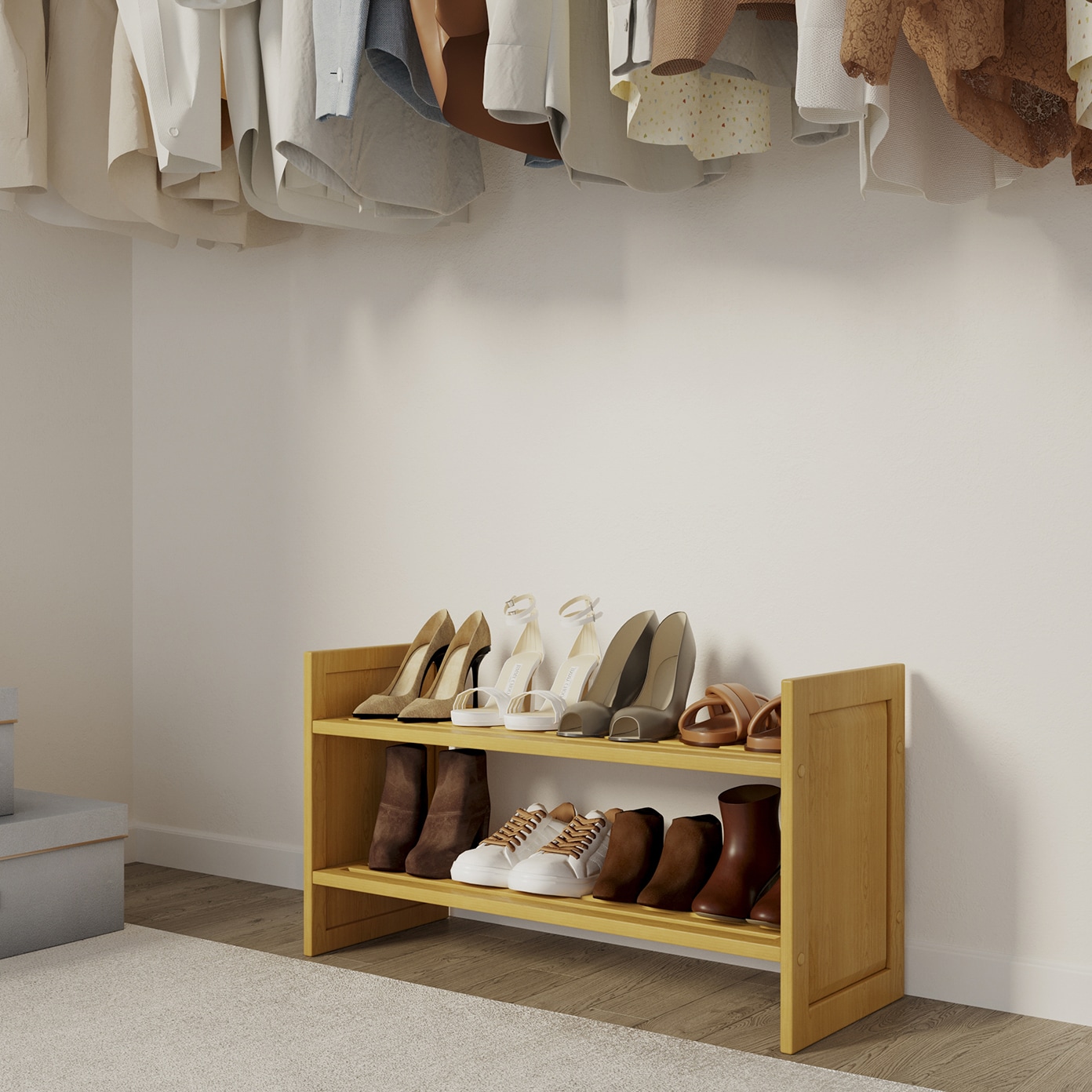 John Louis Home 15.75-in H 1 Tier 6 pair Honey Maple Wood Shoe rack in ...