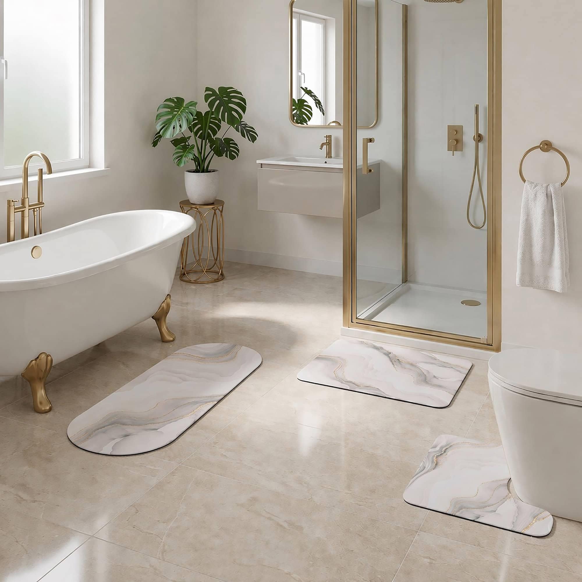 EVIDECO FRENCH HOME GOODS 18 x 40-in Marble Vein 3-Piece Bath Mat Set ...