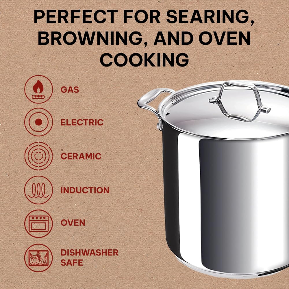 alva Chef Stainless Steel Casserole 10-qt Dish Pot with Lid Oven Safe ...