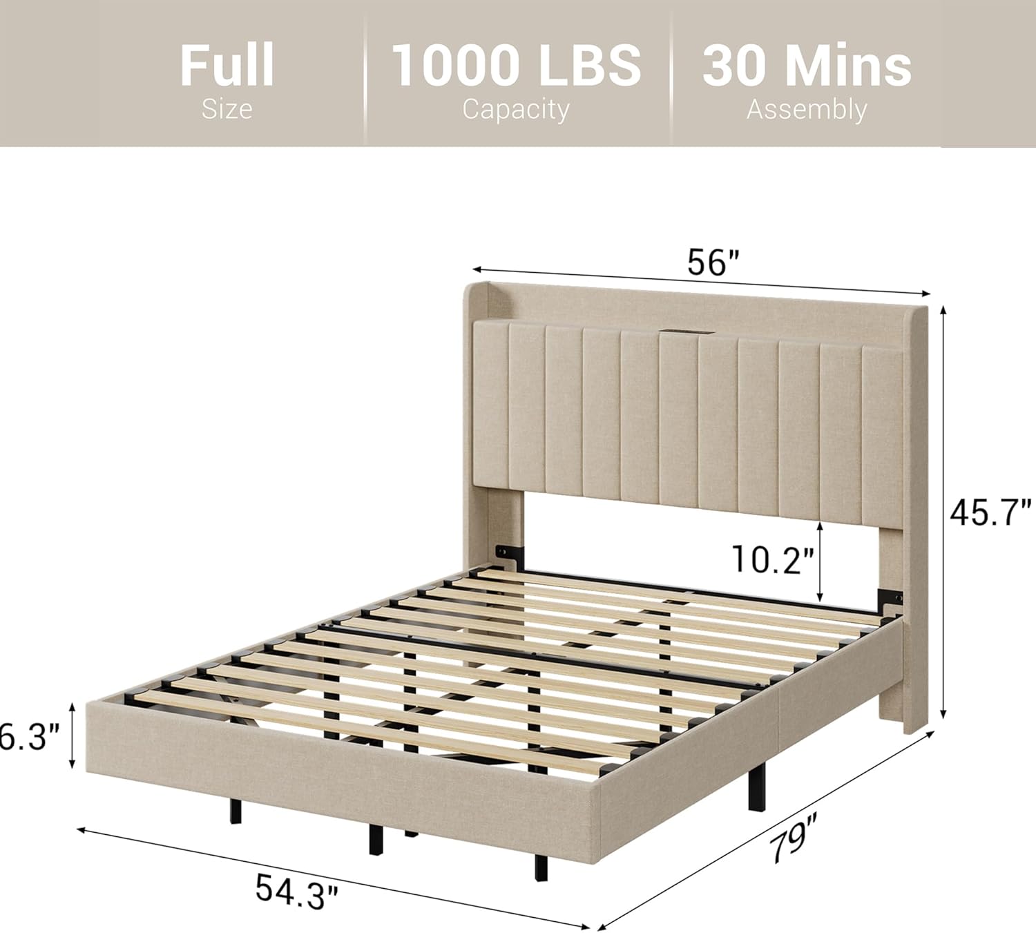 Garvee Floating Bed Frame Full Size with LED Lights Upholstered ...