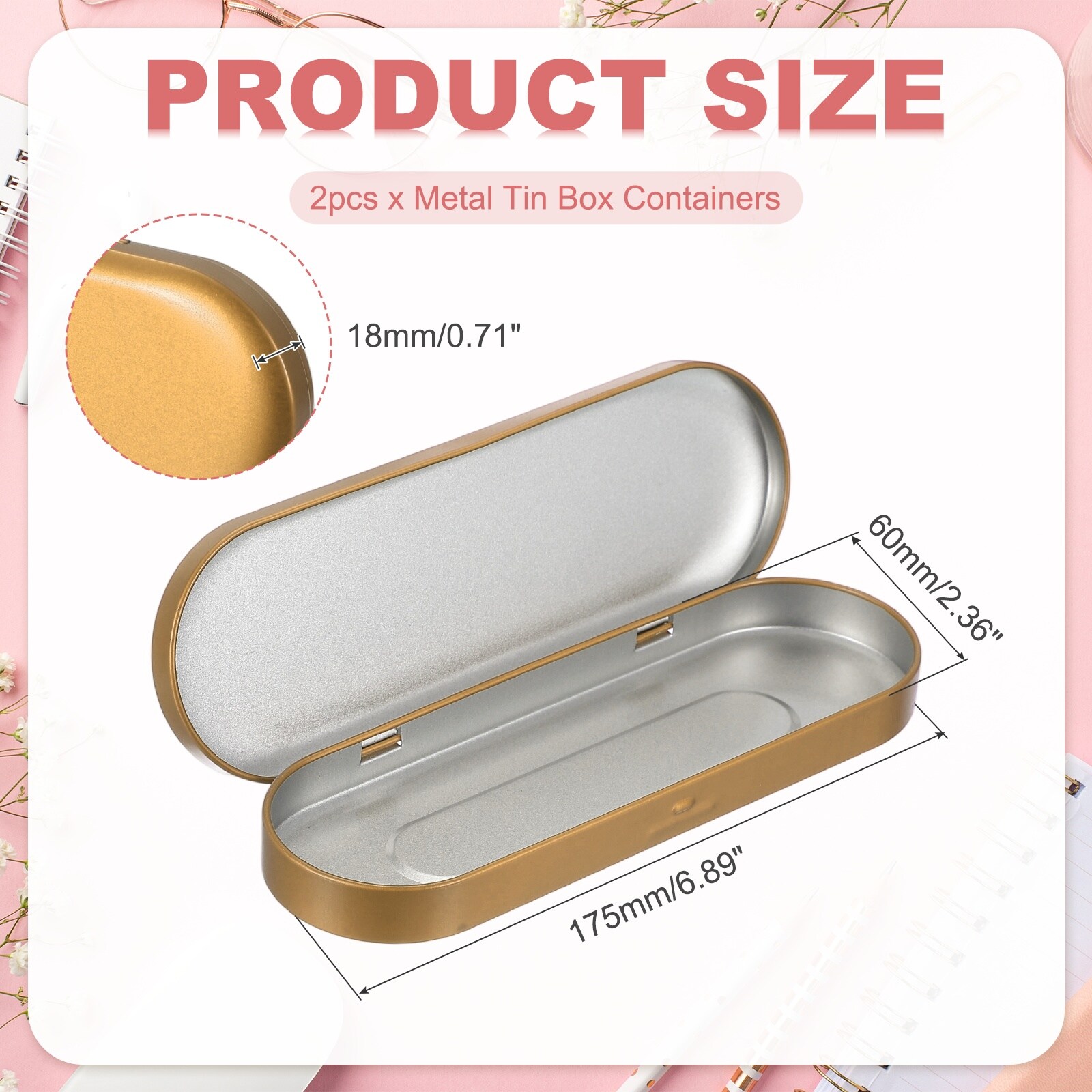 Unique Bargains 2pcs Metal Hinged Tins Box 6.9x2.4x0.7 Inch Rectangular ...